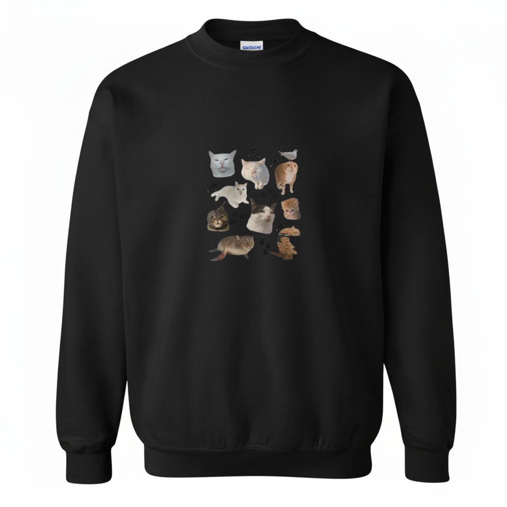 Cartoon Doodle Cat Meme Pet Lover Whimsical Comedy Design Sweatshirt ...