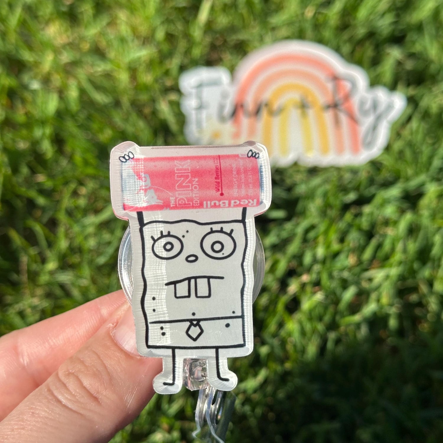 Cartoon Doodle Energy Drink Pink Wildberry - Nurse badge reel, RN, MD ...