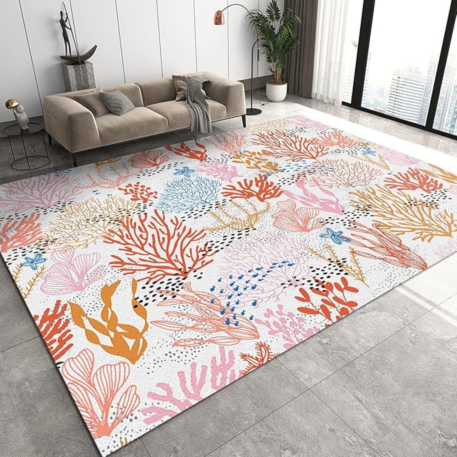 Cartoon Doodle World Area Rugs, Blue Pink Kelp Coral Little Fish Cute ...