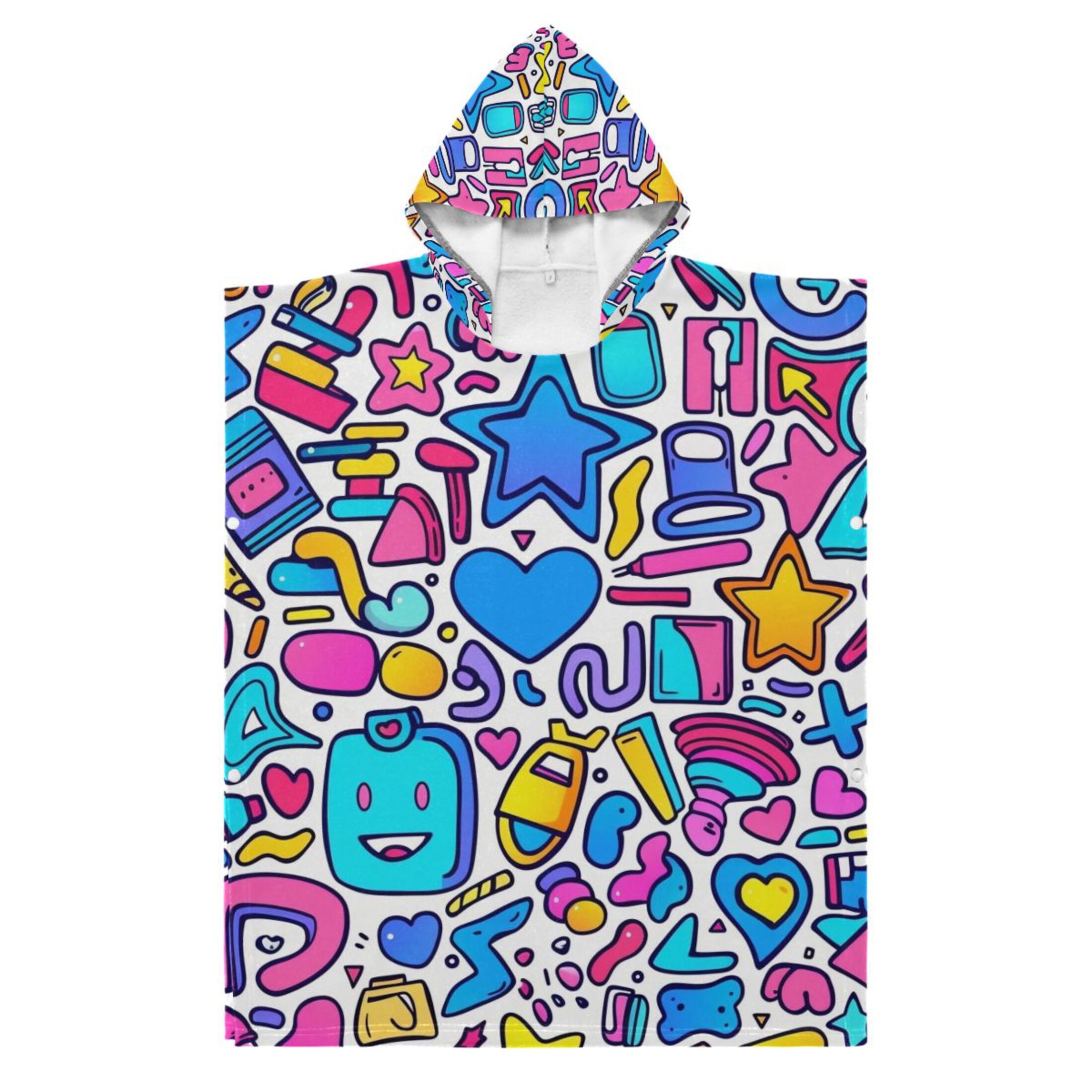 Cartoon Doodles and Playful Symbols Kid Hooded Beach Towel 27.5x27.5 ...