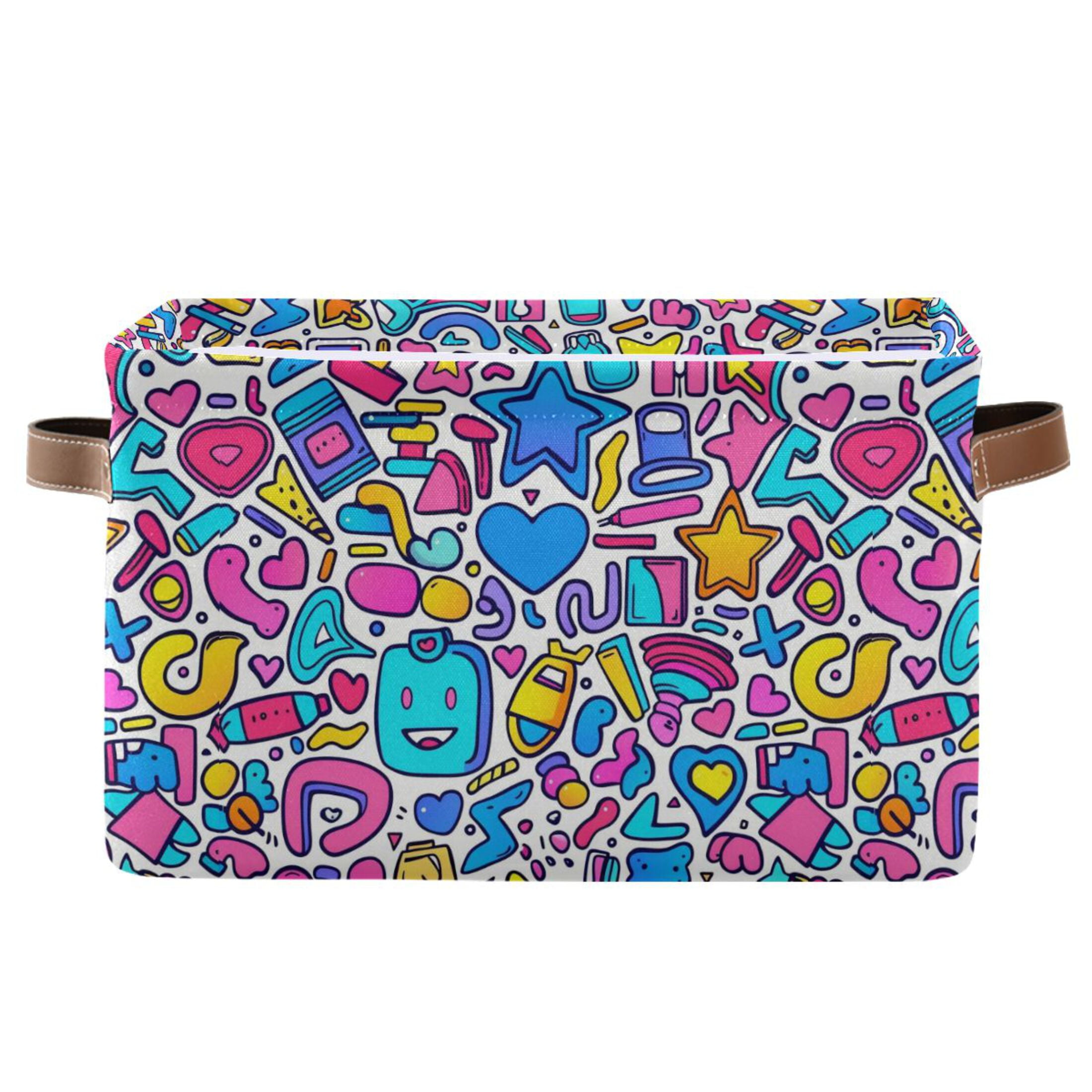 Cartoon Doodles and Playful Symbols Storage Bins with Handle Fabric ...