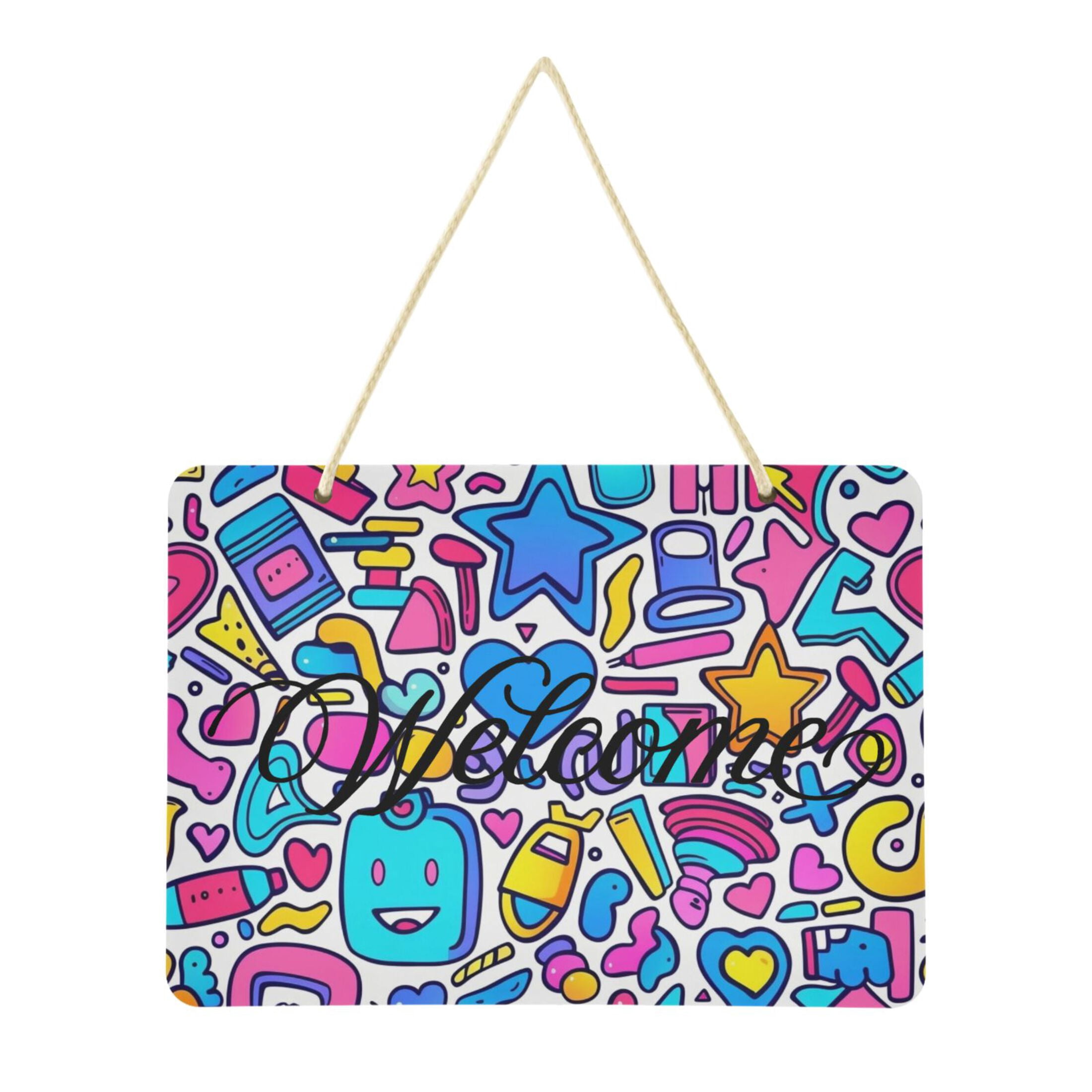 Cartoon Doodles and Playful Symbols Welcome Sign Front Door PVC 14x10 ...