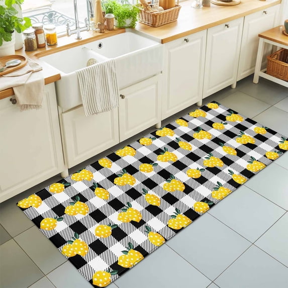 Cartoon Dot Lemon on Buffalo Plaid Rectangle Area Rug 2x6ft,Living Room ...