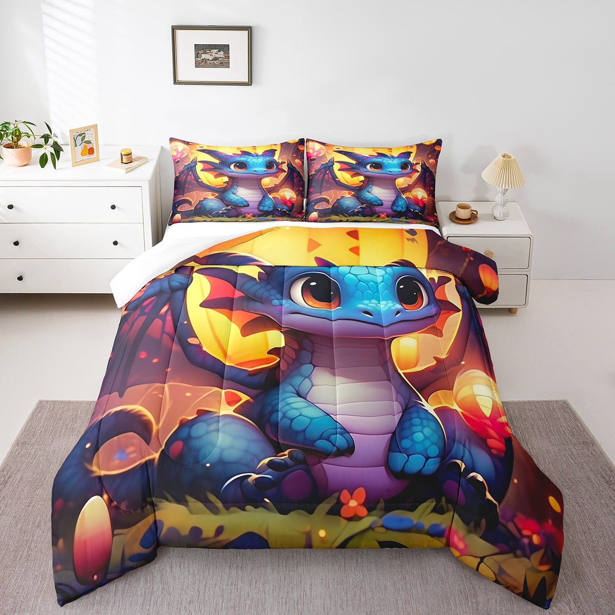 Cartoon Dragon Bedding Comforter Sets Full Size Jungle Wild Animal ...