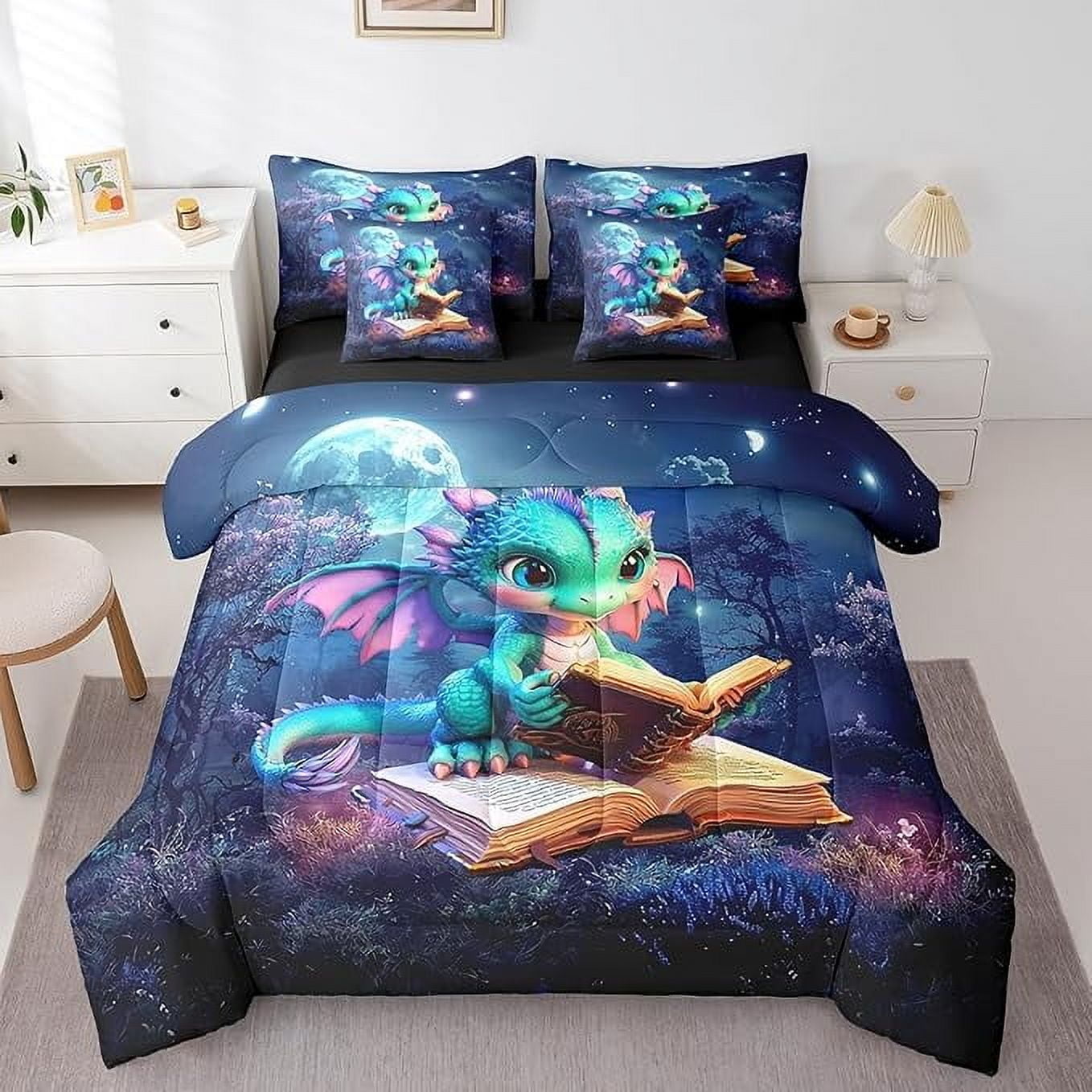 Cartoon Dragon Bedding Set,Mysterious Jungle Moon Night Queen Comforter ...