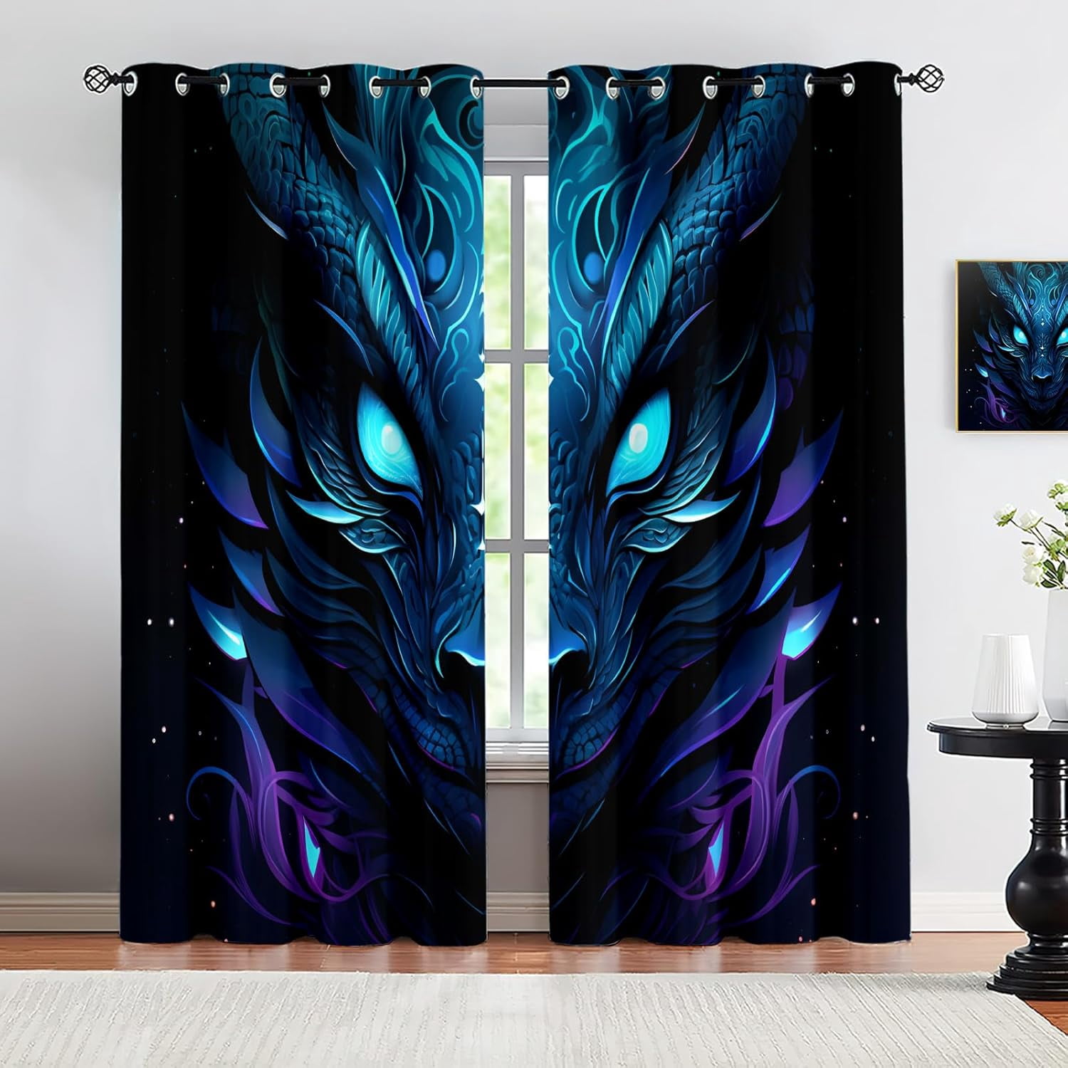 Cartoon Dragon Blackout Curtains, Fantasy Dragon Print Window Drapes ...