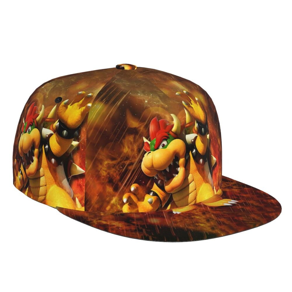 Cartoon Dragon Bowser Unisex Flat Brim Cap Fashion Adjustable Fitted ...