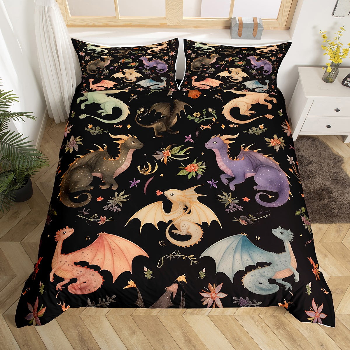 Cartoon Dragon Duvet Cover Twin Size Teen,Exotic Magical Dragon Bedding ...