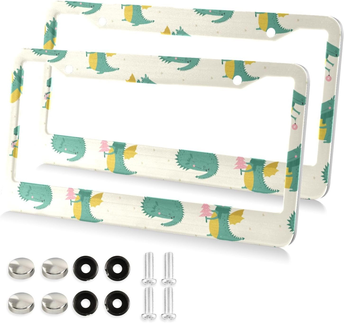 Cartoon Dragon License Plate Frame - 2 Pack Universal Stainless Steel ...