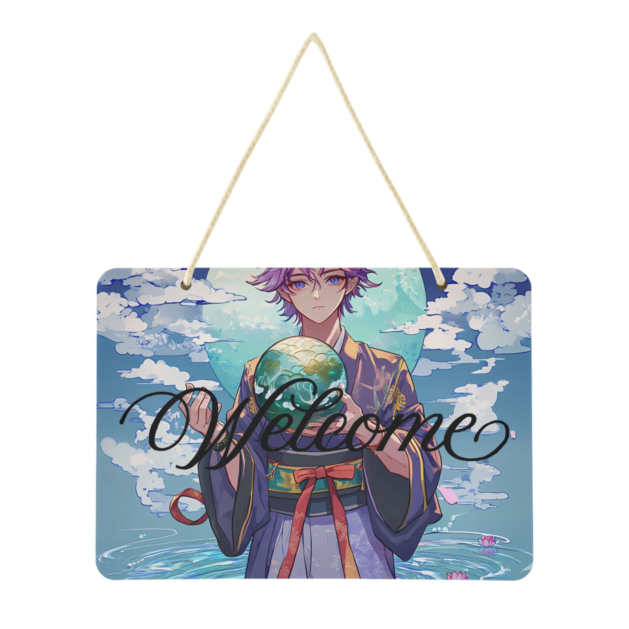 Cartoon Dragon Man Welcome Sign Front Door PVC 14x10 inch Hanger Hello ...