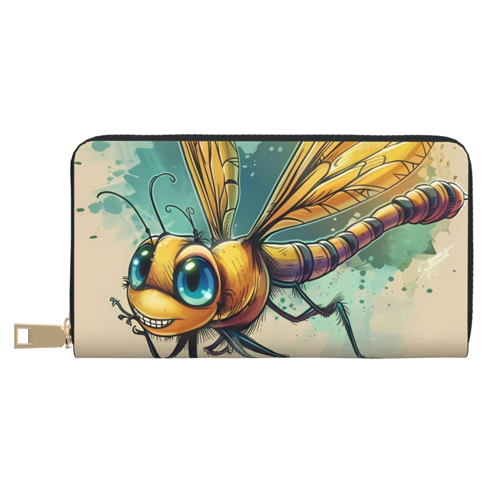 Cartoon Dragonfly Art Wallet Women, Leather Bifold Multi Card Wallet ...