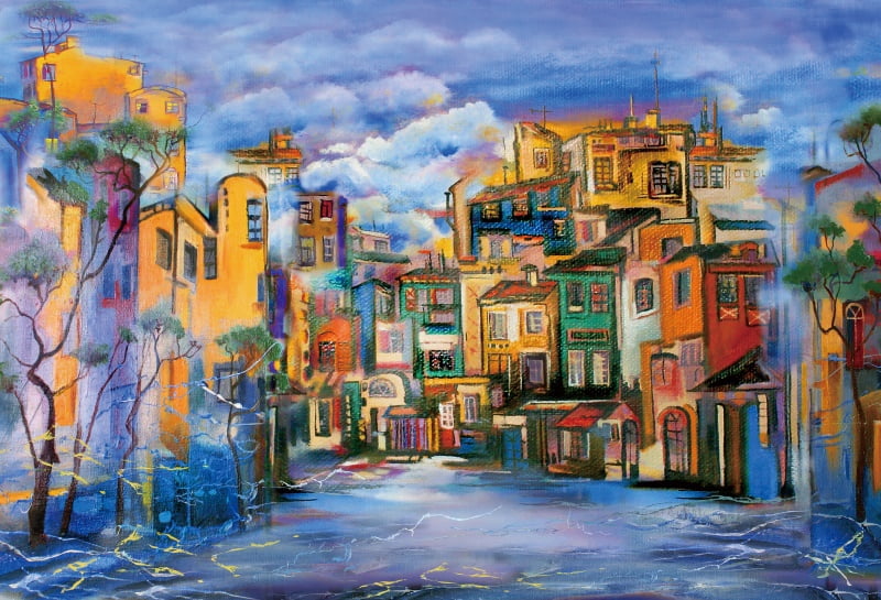 Cartoon Drawing Pattern Town Shop Booth Street Alley Banner ...