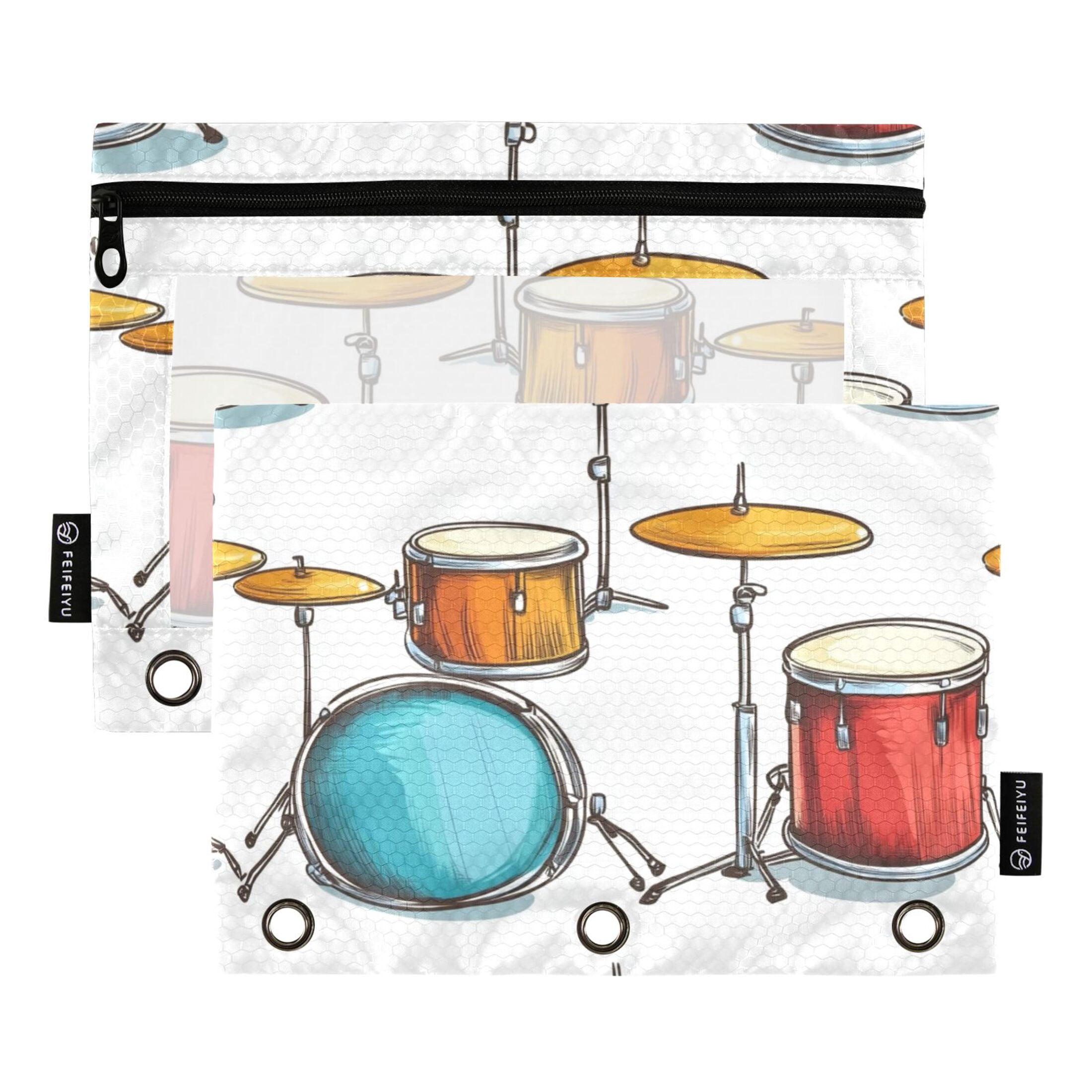 Cartoon Drums Binder Pouches Zipper Pocket Document Storage 3 Rings for ...
