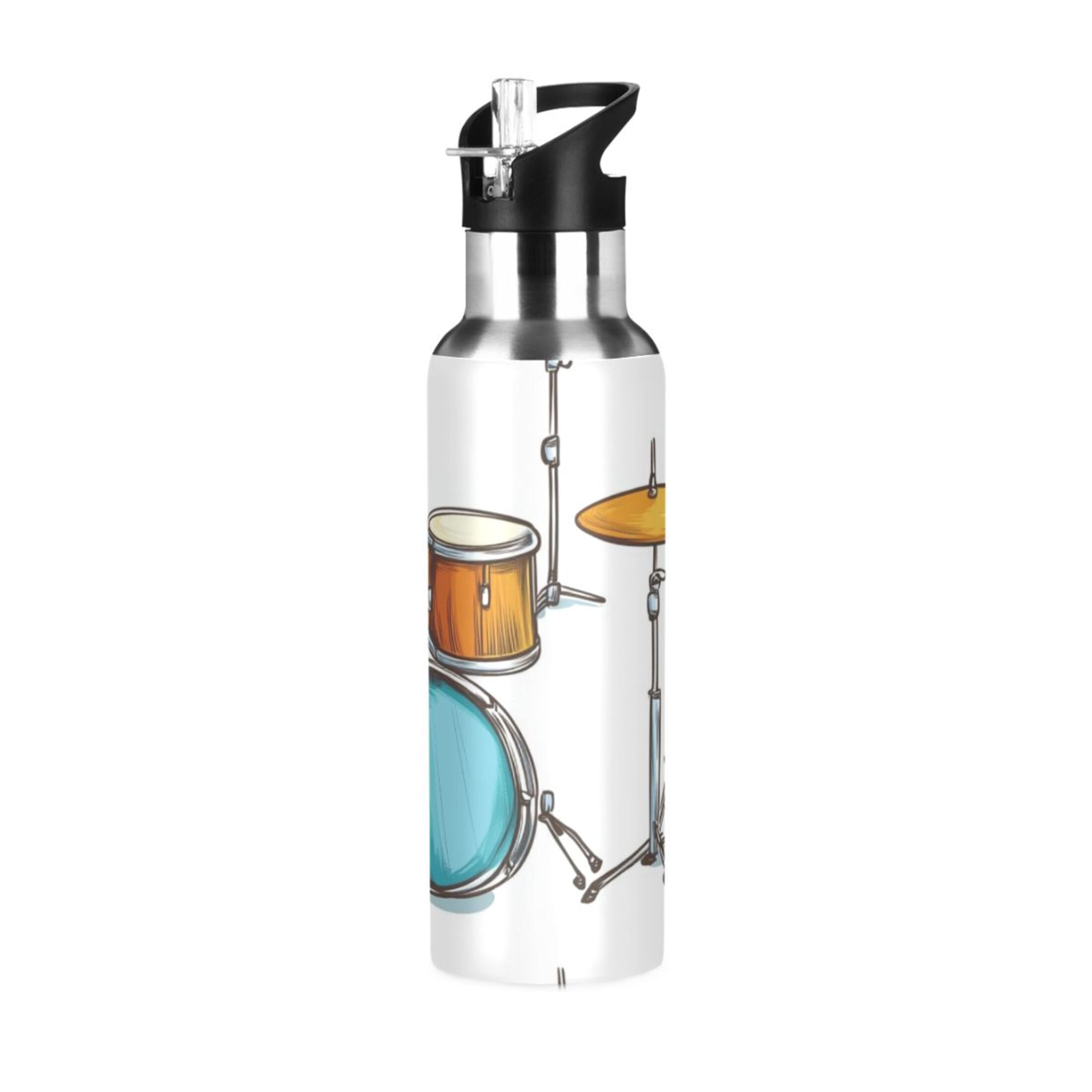 Cartoon Drums Sports Bottle with Straw Stainless Steel Water Jug ...