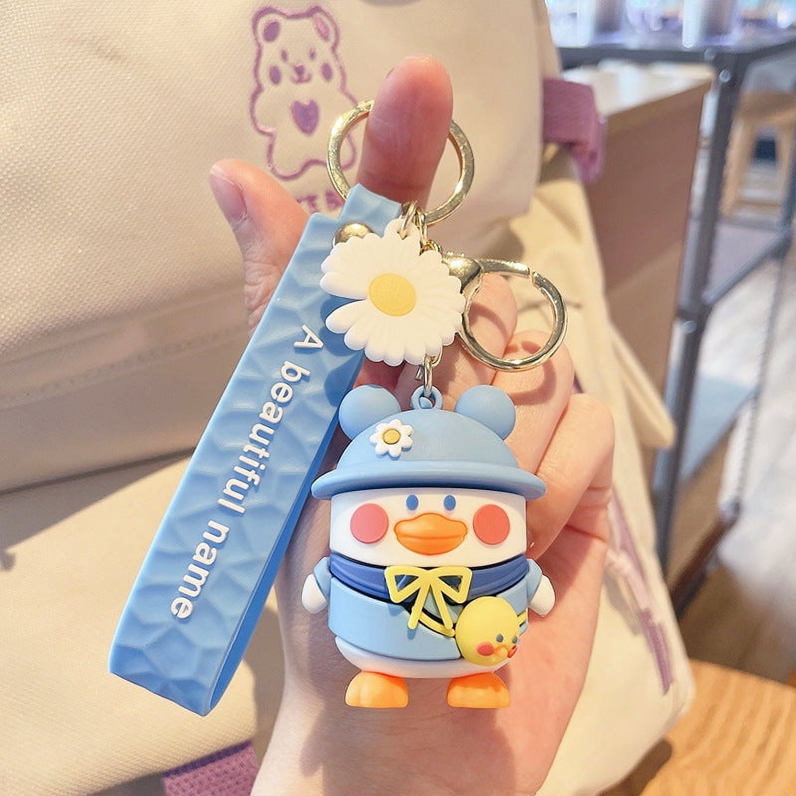 Cartoon Duck Backpack Keychain, Cute Unisex Key Accessory, Durable PVC ...