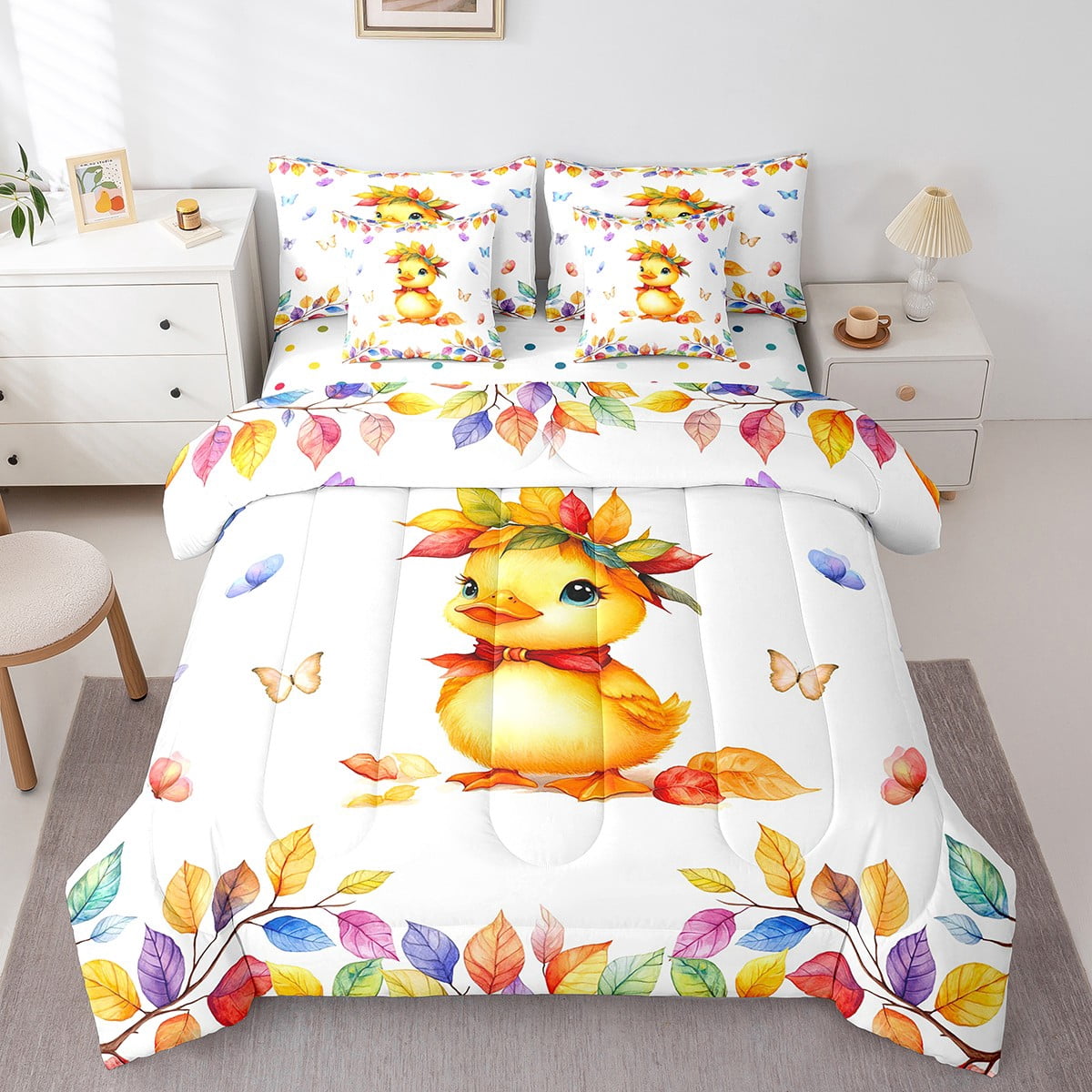 Cartoon Duck Bed in a Bag 7-Piece Cute Animal King Comforter Set ...