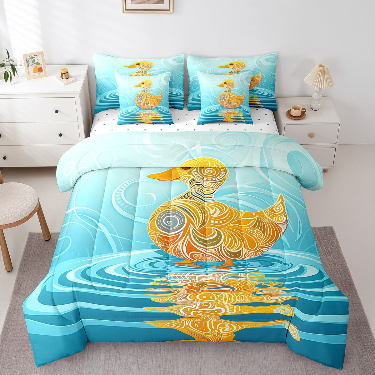 Cartoon Duck Bed in a Bag 7 Pieces Bohemian Hippie Animal Bedding Set ...