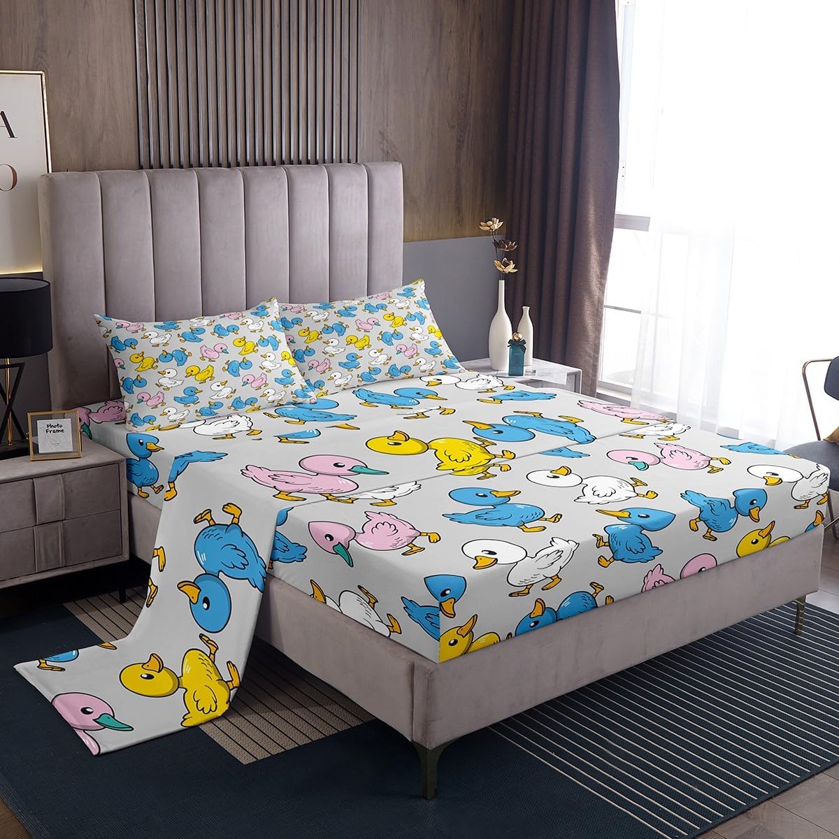 Cartoon Duck Bed Sheets for Kids Boys Girls, Colorful Lovely Duck Sheet ...