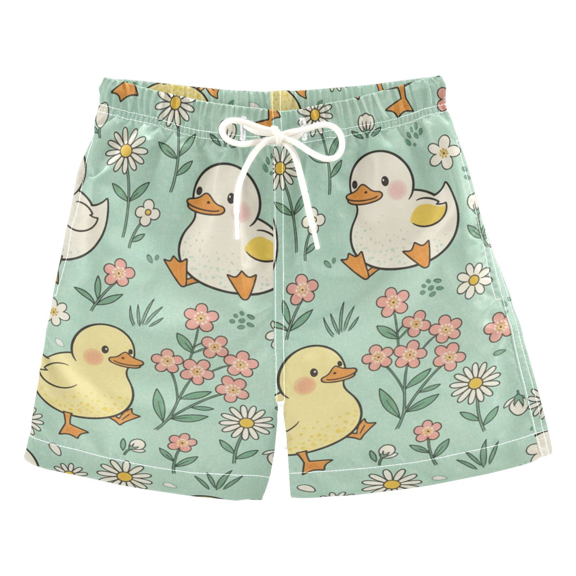 Cartoon Duck Design Swim Trunks Quick Dry Beach Pool Board Shorts ...