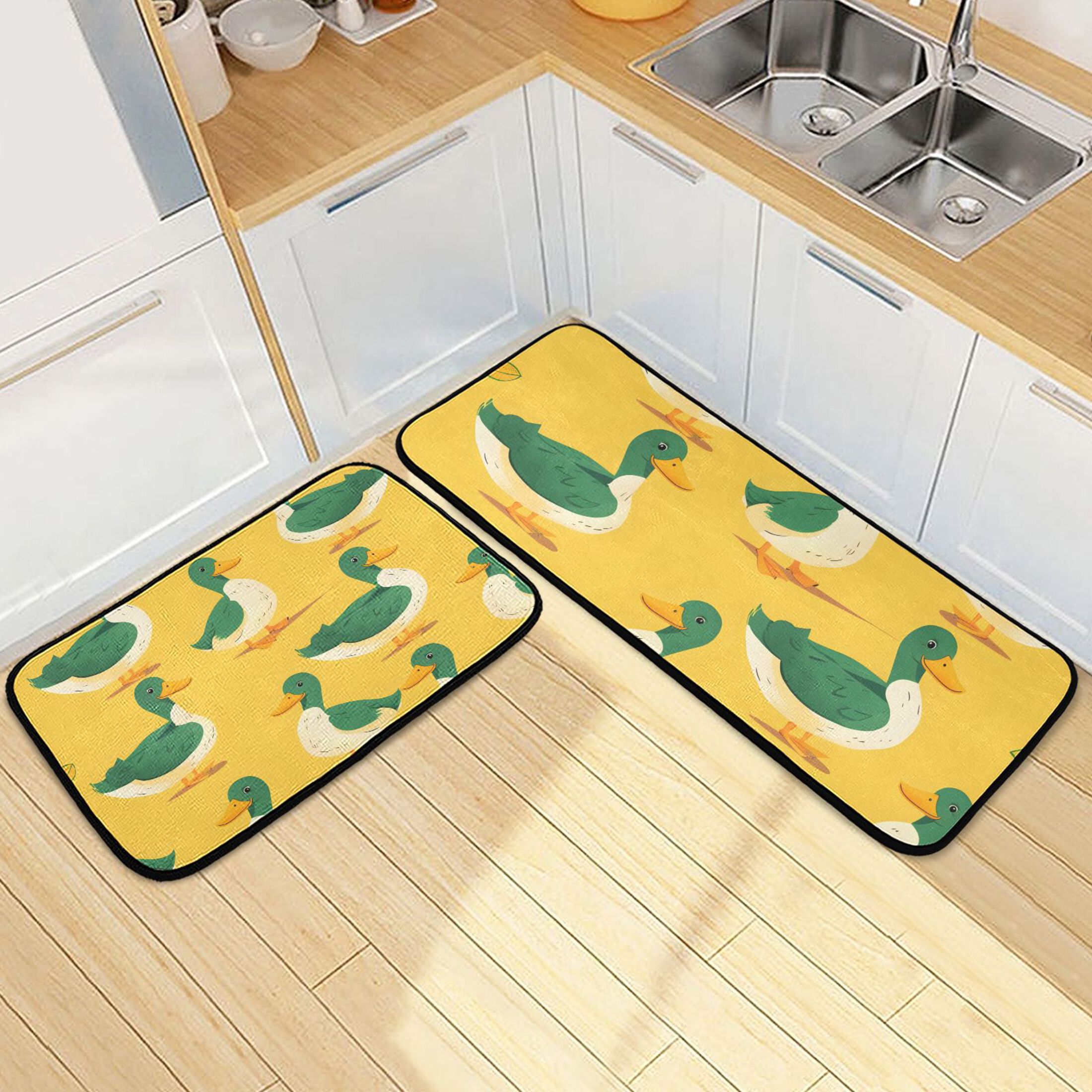 Cartoon Duck Kitchen Rugs Set of 2 Non Slip Floor Foam Mat Cushioned ...