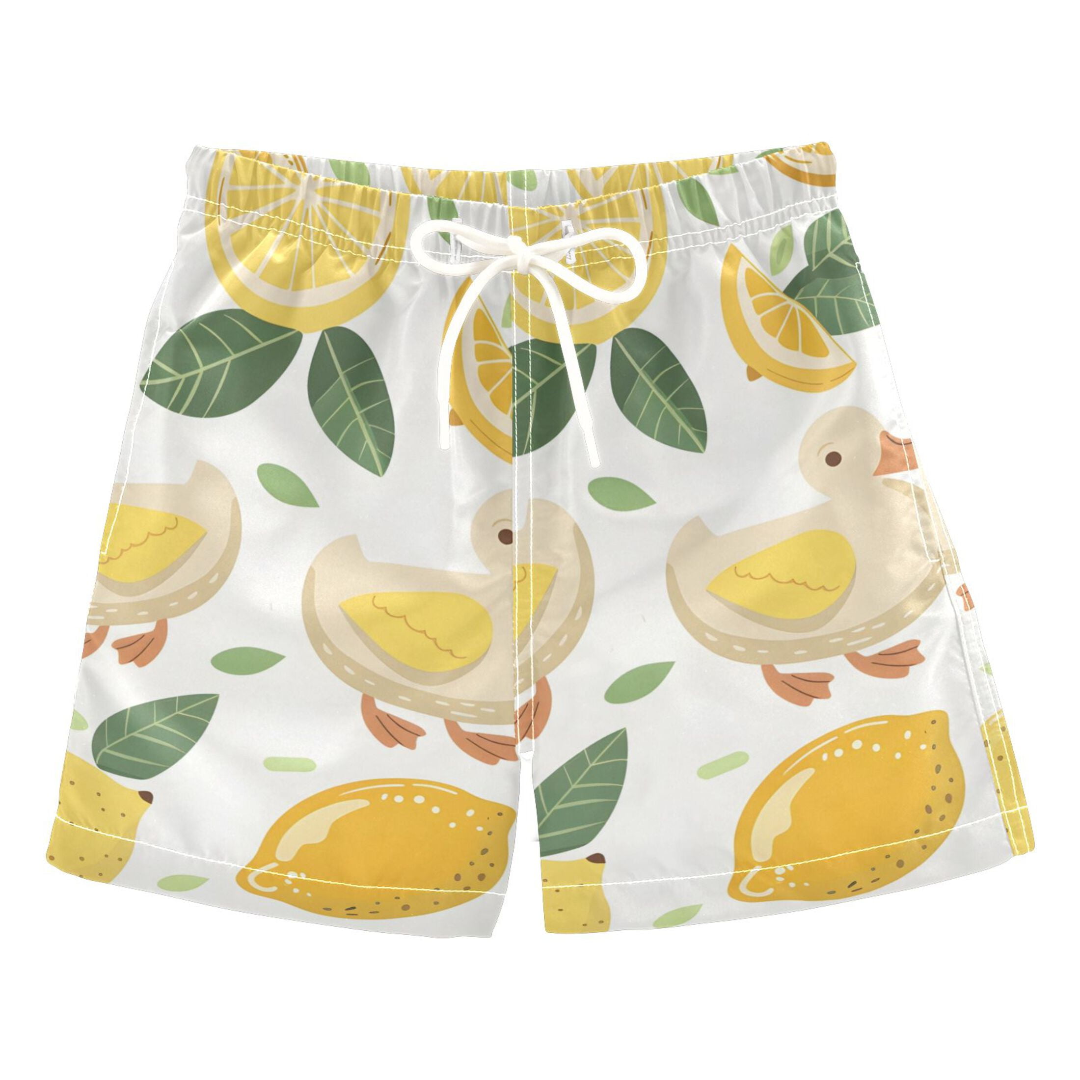 Cartoon Duck Lemon Leaves Boys' Swim Trunks Board Shorts Beach Pants ...