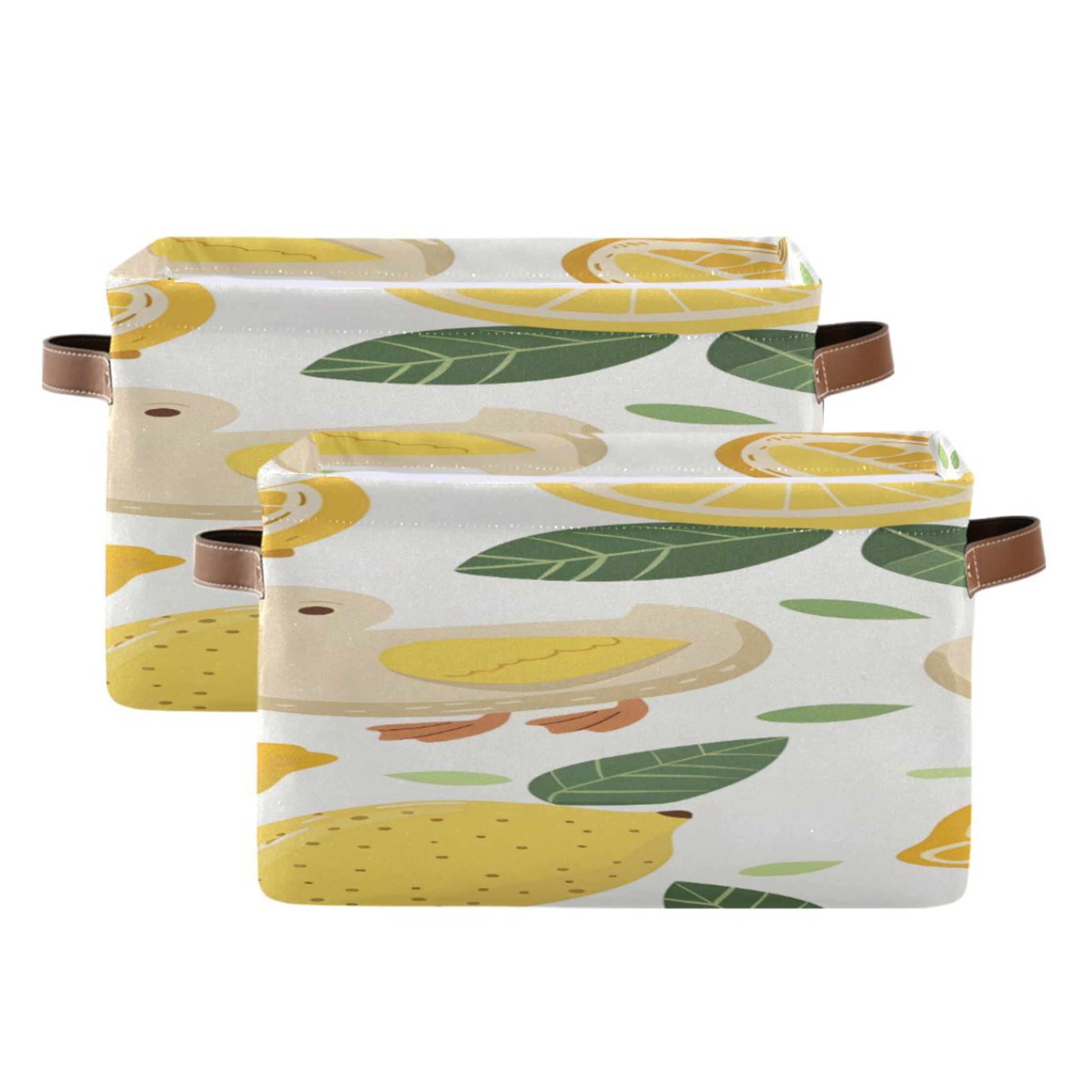 Cartoon Duck Lemon Leaves Square Storage Bins with Handles Collapsible ...