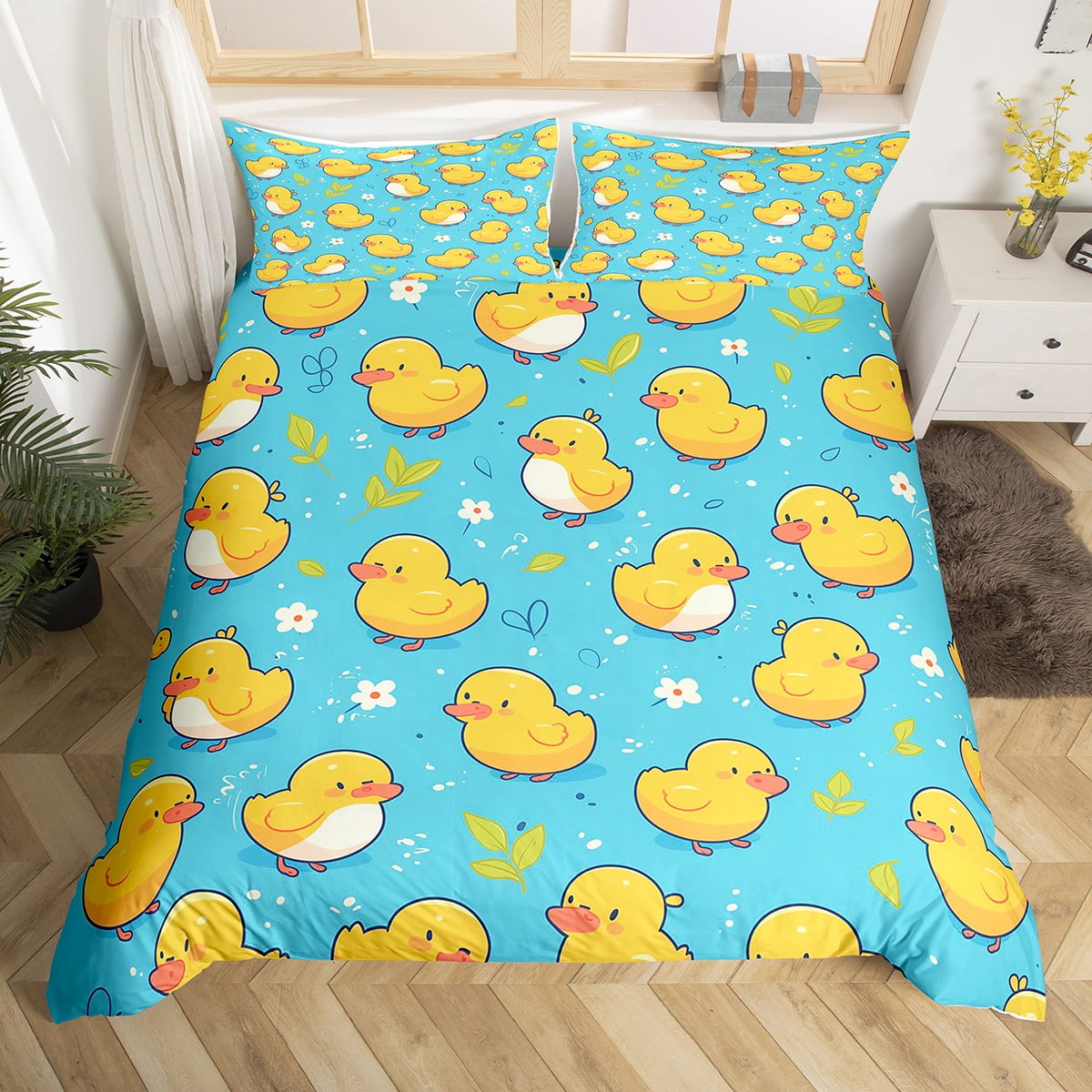 Cartoon Duck Printed Bedding Set,Yellow Duck Printed Comforter Cover ...