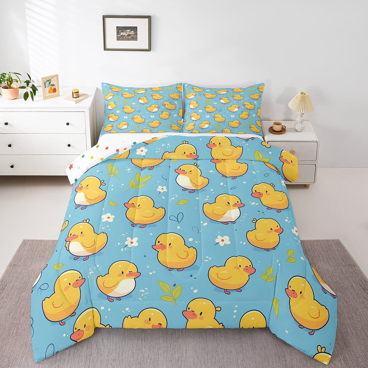 Cartoon Duck Printed Comforter Set,Yellow Duck Printed Bedding Sets ...