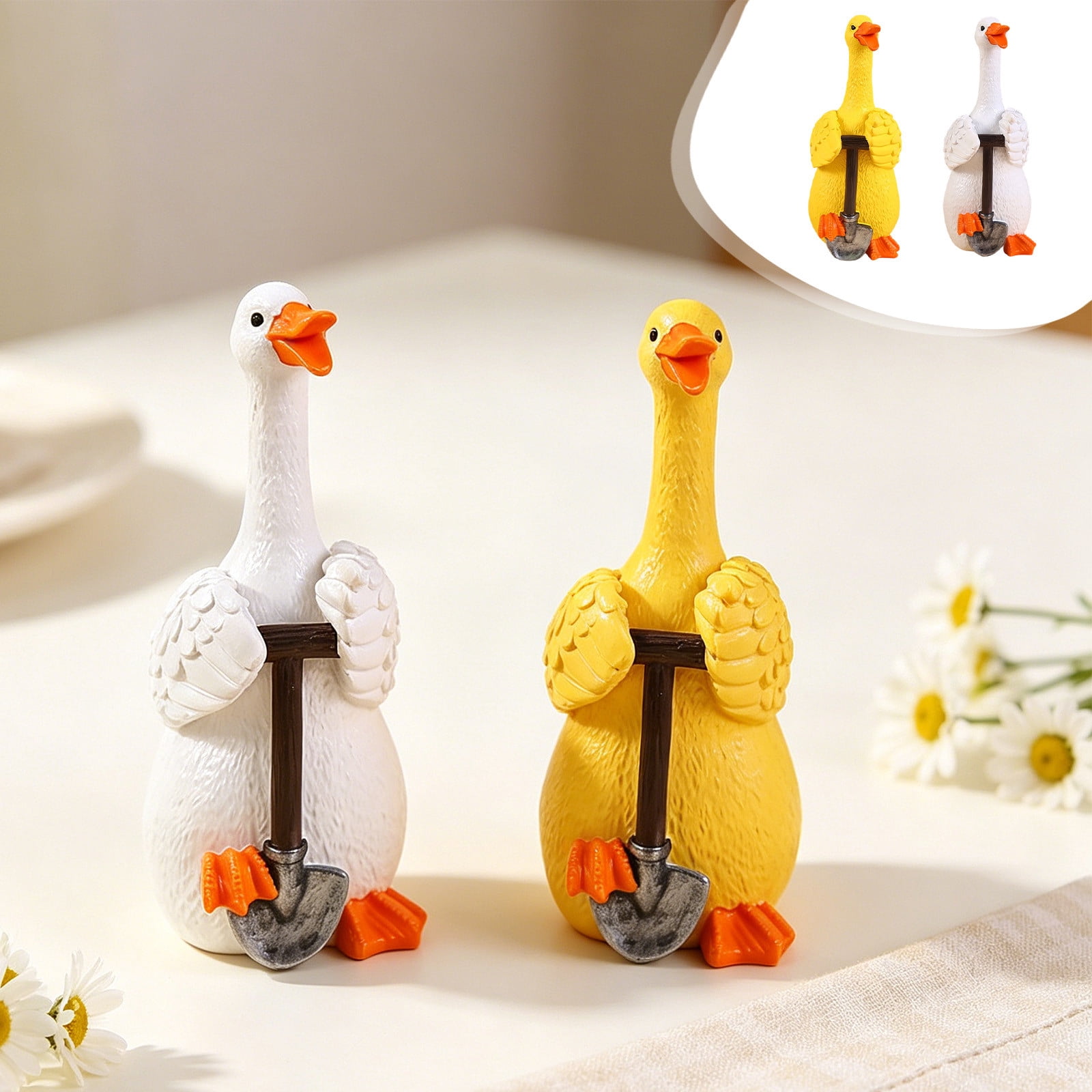 Cartoon Duck Resin Figurine With Shovel Cute Industrious Duckling ...