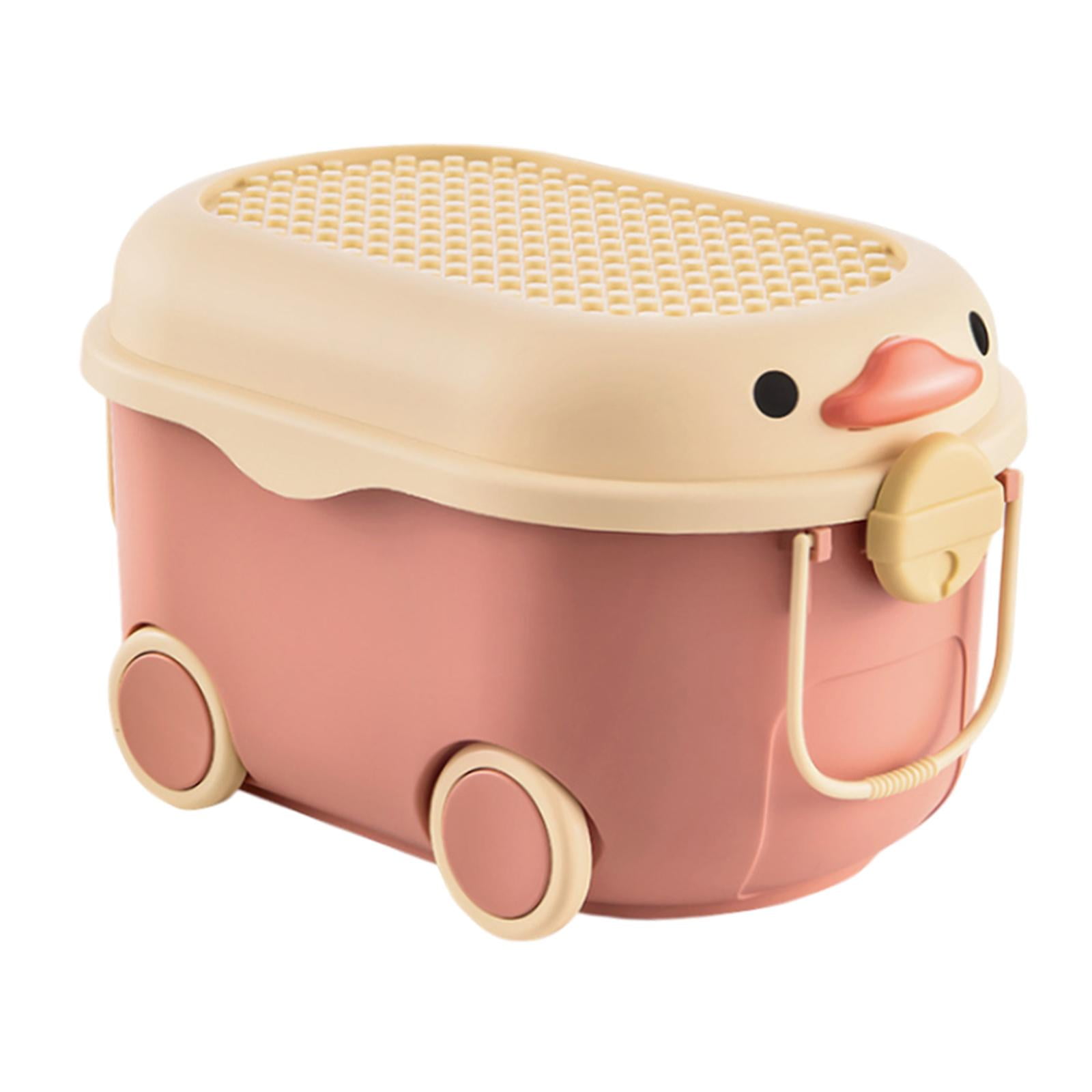 Cartoon Duck Rolling Storage Box with Lid Space Saving Organizer Bin ...