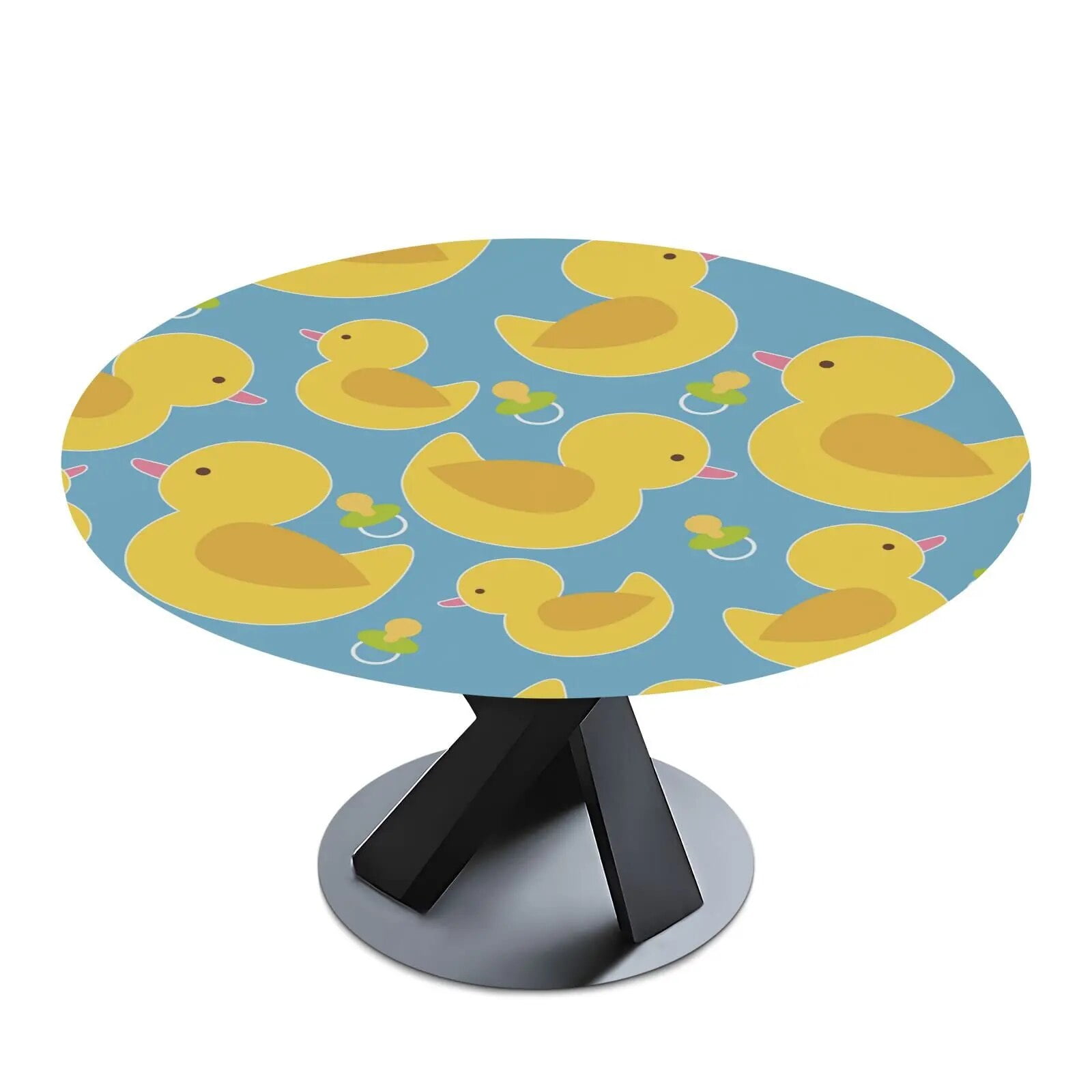Cartoon Duck Round Fitted Tablecloth with Elastic Protector Table Cloth ...