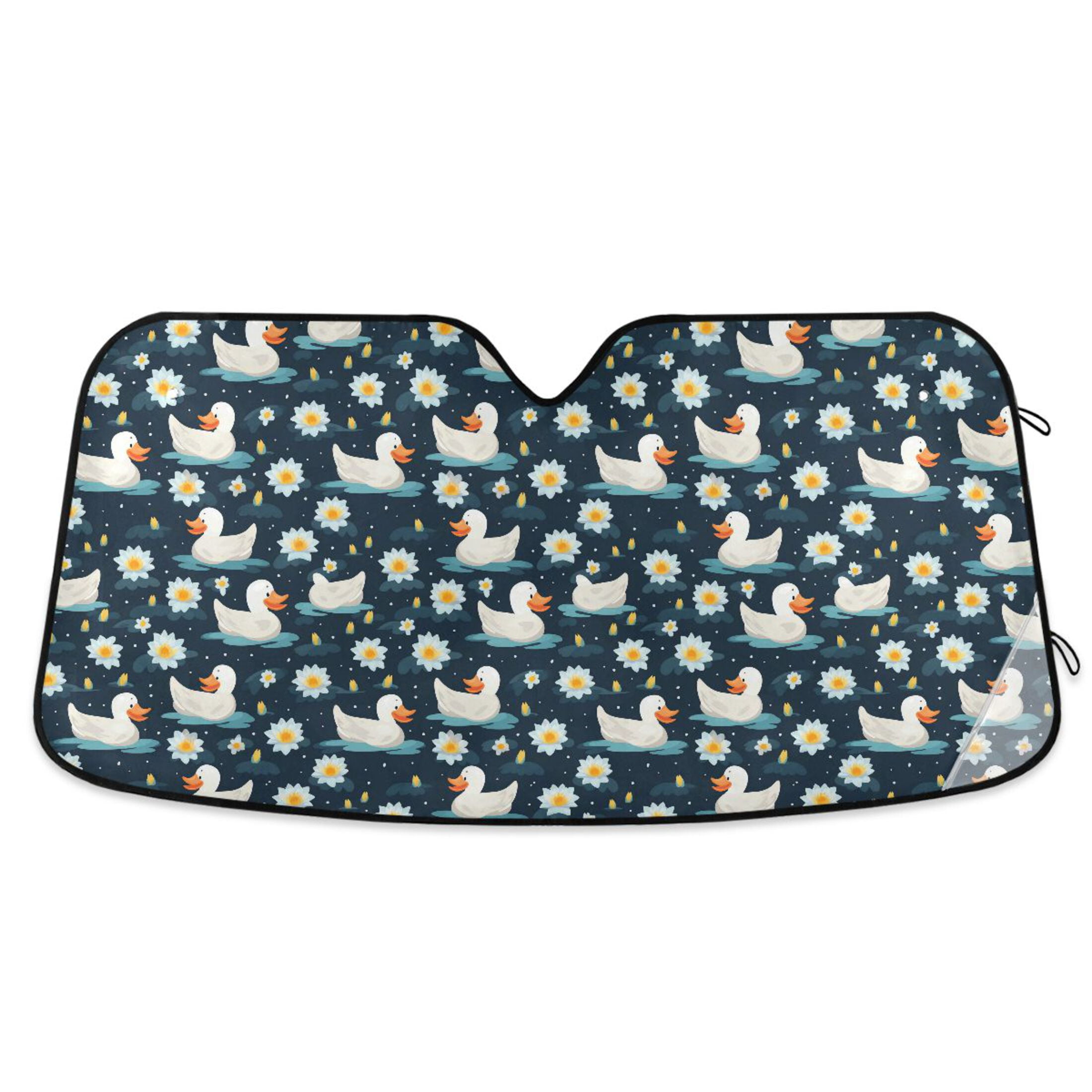 Cartoon Duck and Daisies Flower Car Windshield Sun Shade Foldable Car ...