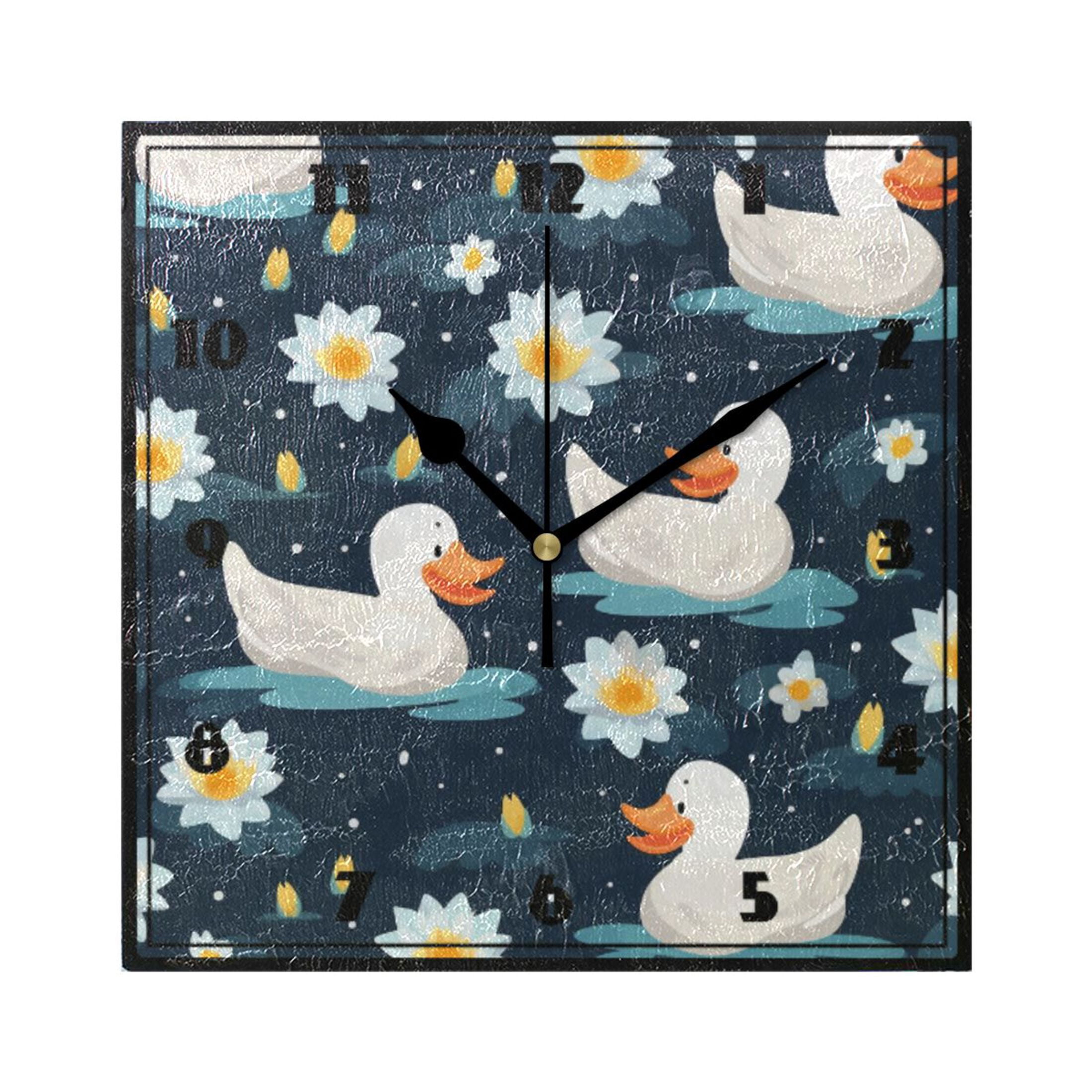 Cartoon Duck and Daisies Flower Wall Clock 7.78" Non-Ticking Silent ...