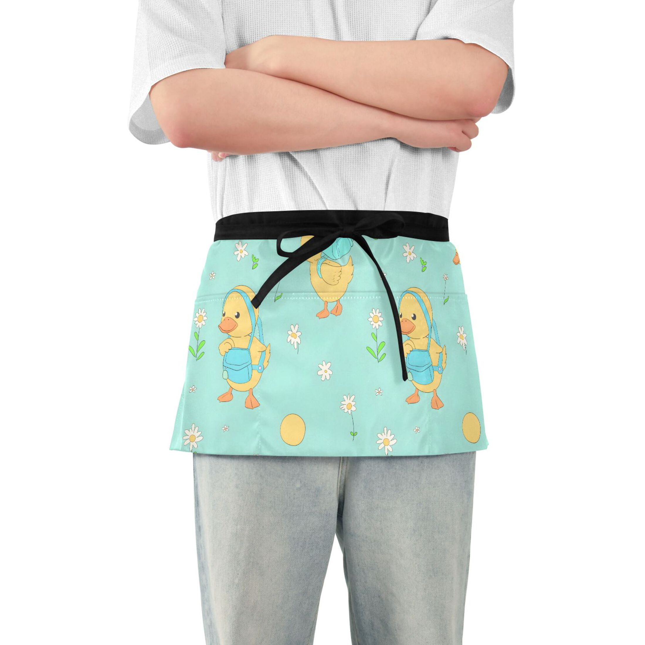 Cartoon Duck with Bag Server Apron with 3 Pockets Waterproof Waitress ...