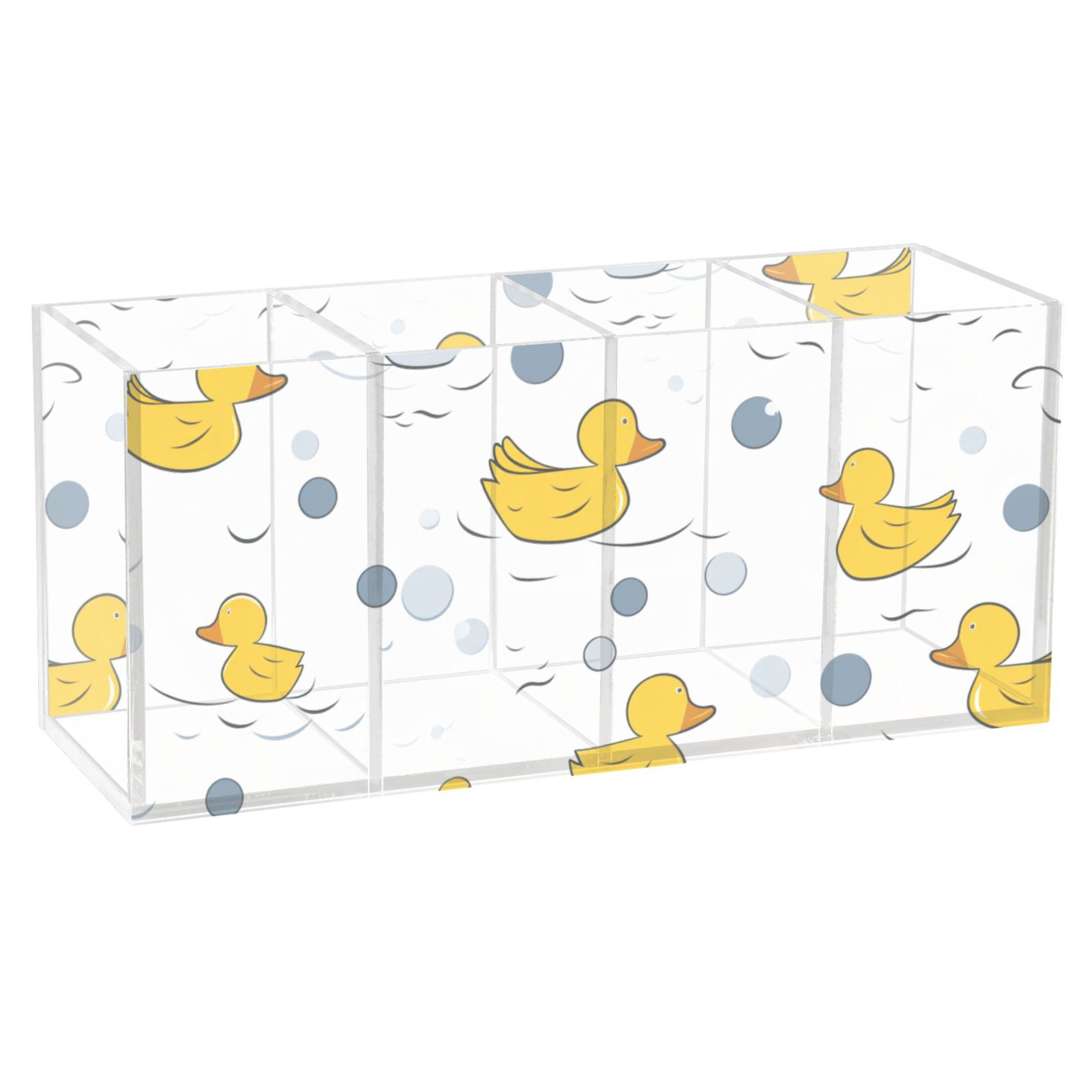 Cartoon Ducks Acrylic Pen Holder Cup 4 Compartments Clear Pencil ...