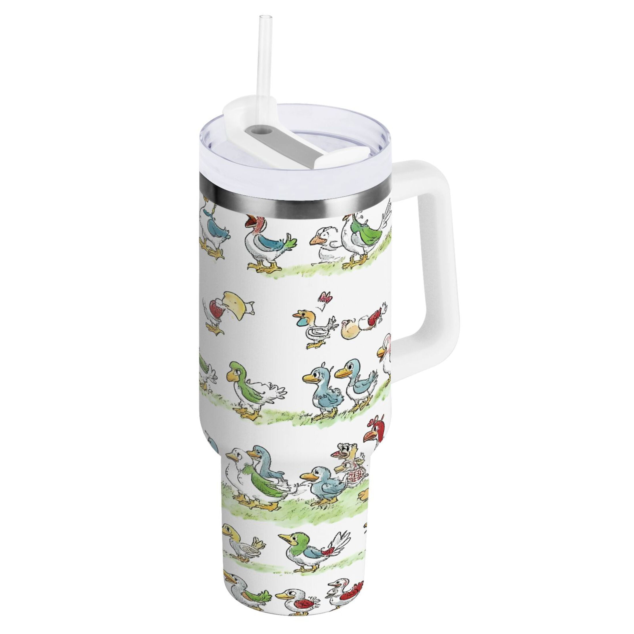 Cartoon Ducks Line Tumbler with Handle and Straw Lid 40 oz Insulated ...