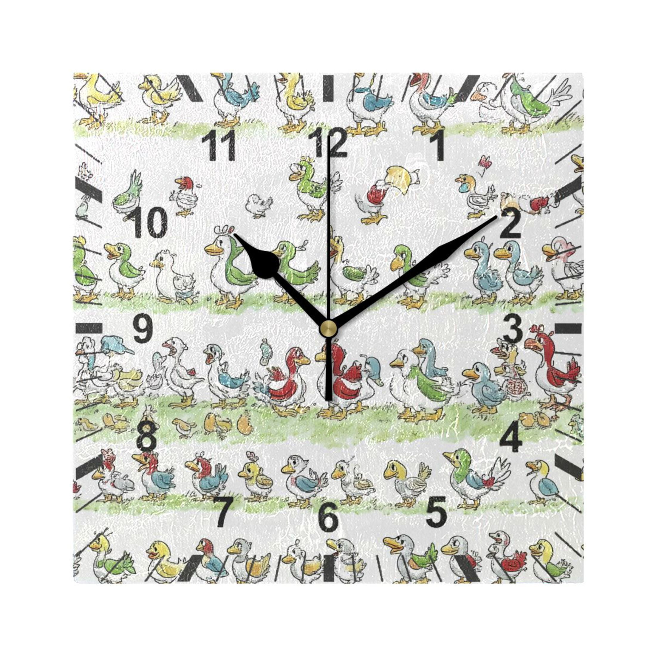 Cartoon Ducks Line Wall Clock Battery Operated Silent Non-Ticking ...