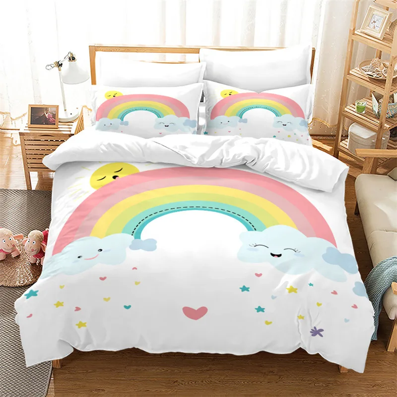 Cartoon Duvet Cover Cute Stars Clouds Bedding Set For Kids Girls Kawaii ...