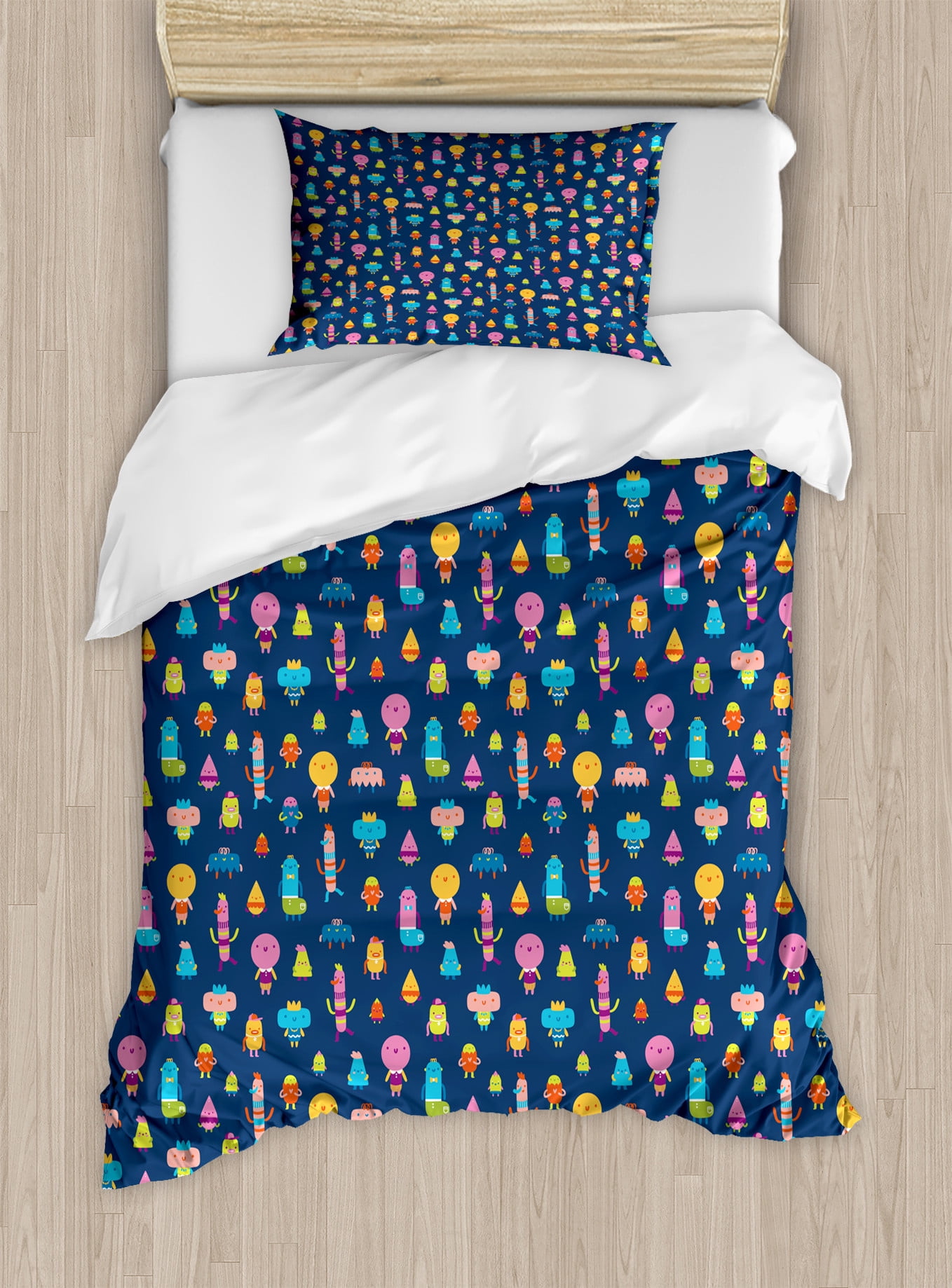 Cartoon Duvet Cover Set, Abstract Style Characters Bubble Heads and ...