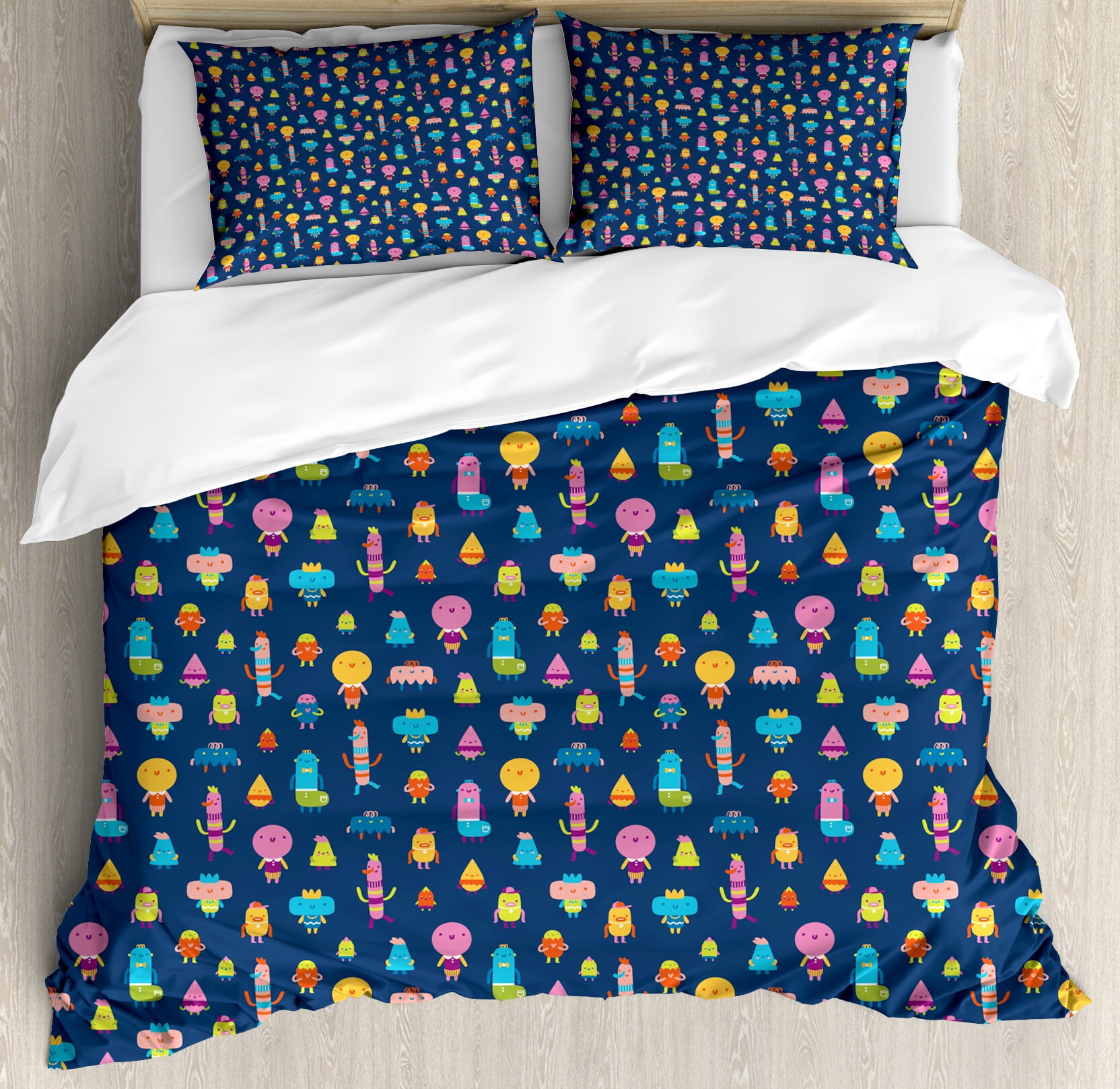 Cartoon Duvet Cover Set, Abstract Style Characters Bubble Heads and ...
