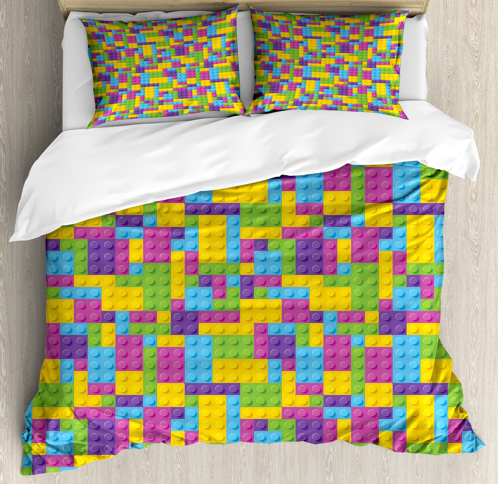 Cartoon Duvet Cover Set, Colorful Cartoonish Funny Blocks Cube Pattern ...