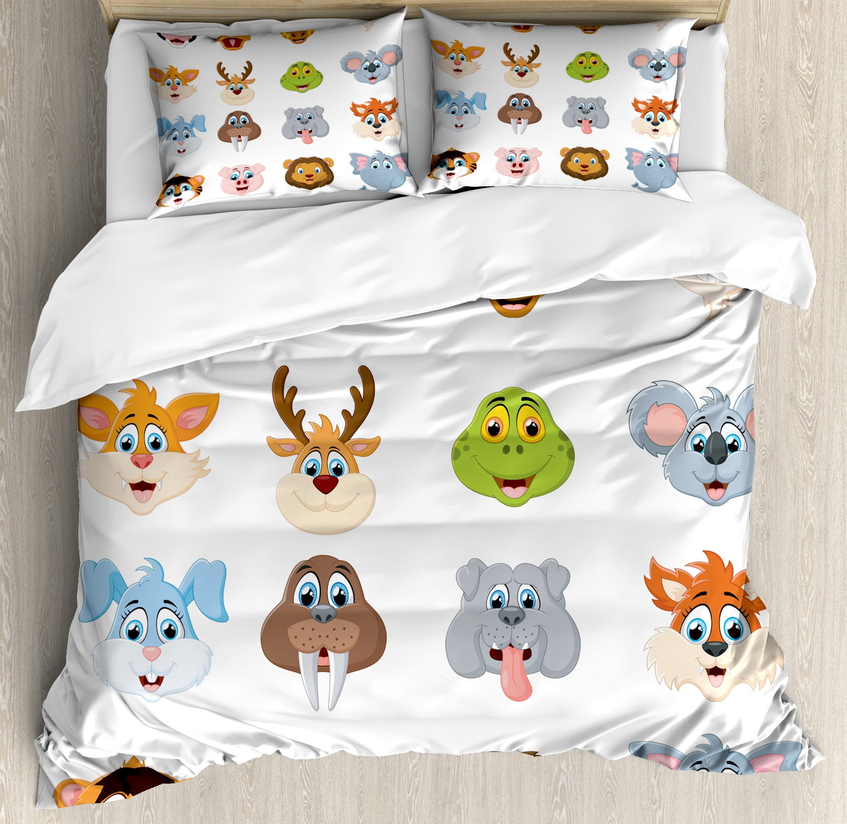 Cartoon Duvet Cover Set, Comic Design of Composition of Smiling Animal ...