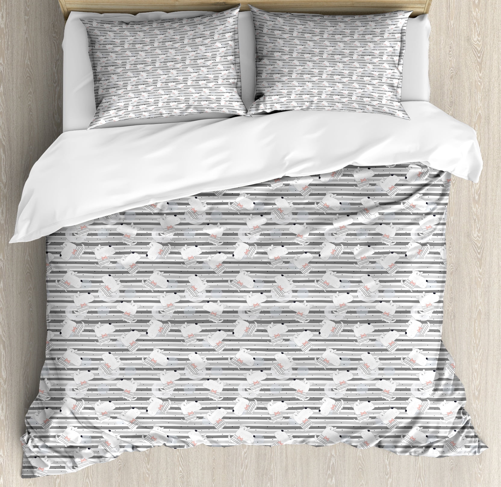 Cartoon Duvet Cover Set, Dogs with Dickey Bows on Greyscale Horizontal ...