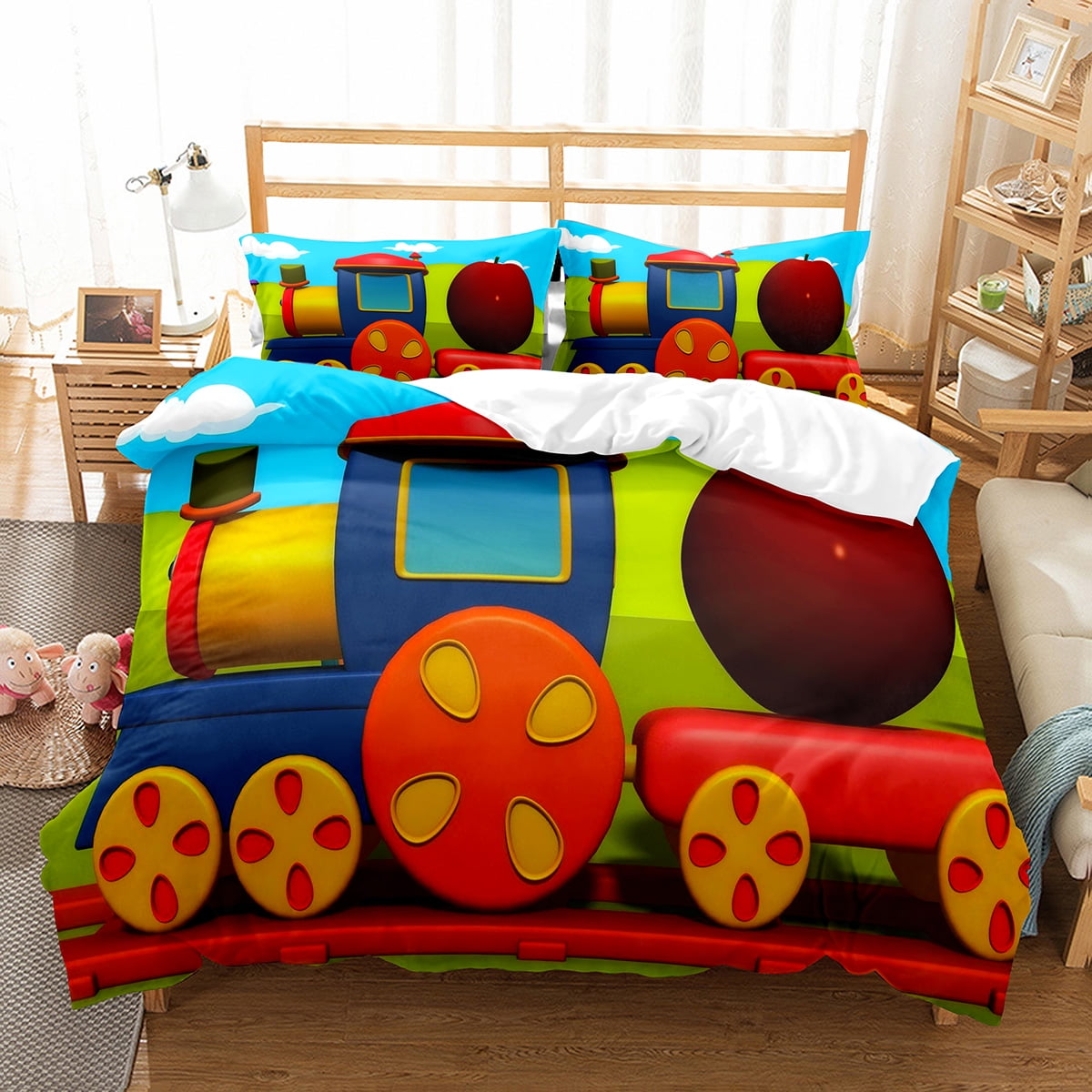 Cartoon Duvet Cover Set Double Single King Size Polyester Comforter Cover Transport Car Pattern ...