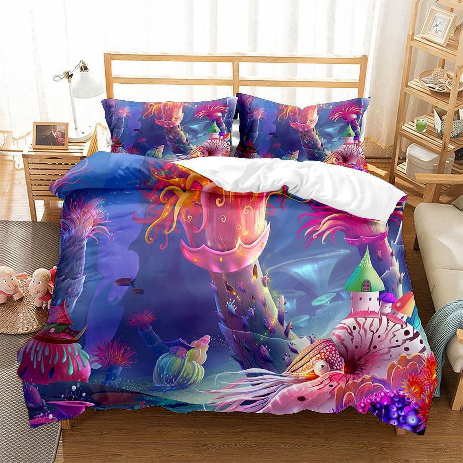Cartoon Duvet Cover Set Forest Ocean Castle Bedding Set Soft Microfiber ...