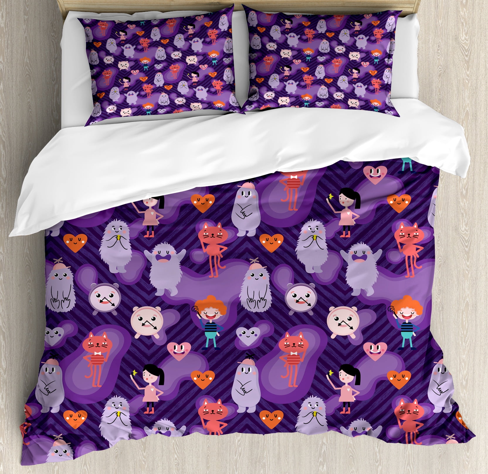 Cartoon Duvet Cover Set, Funky Hearts Creatures Little Girls and Boys ...