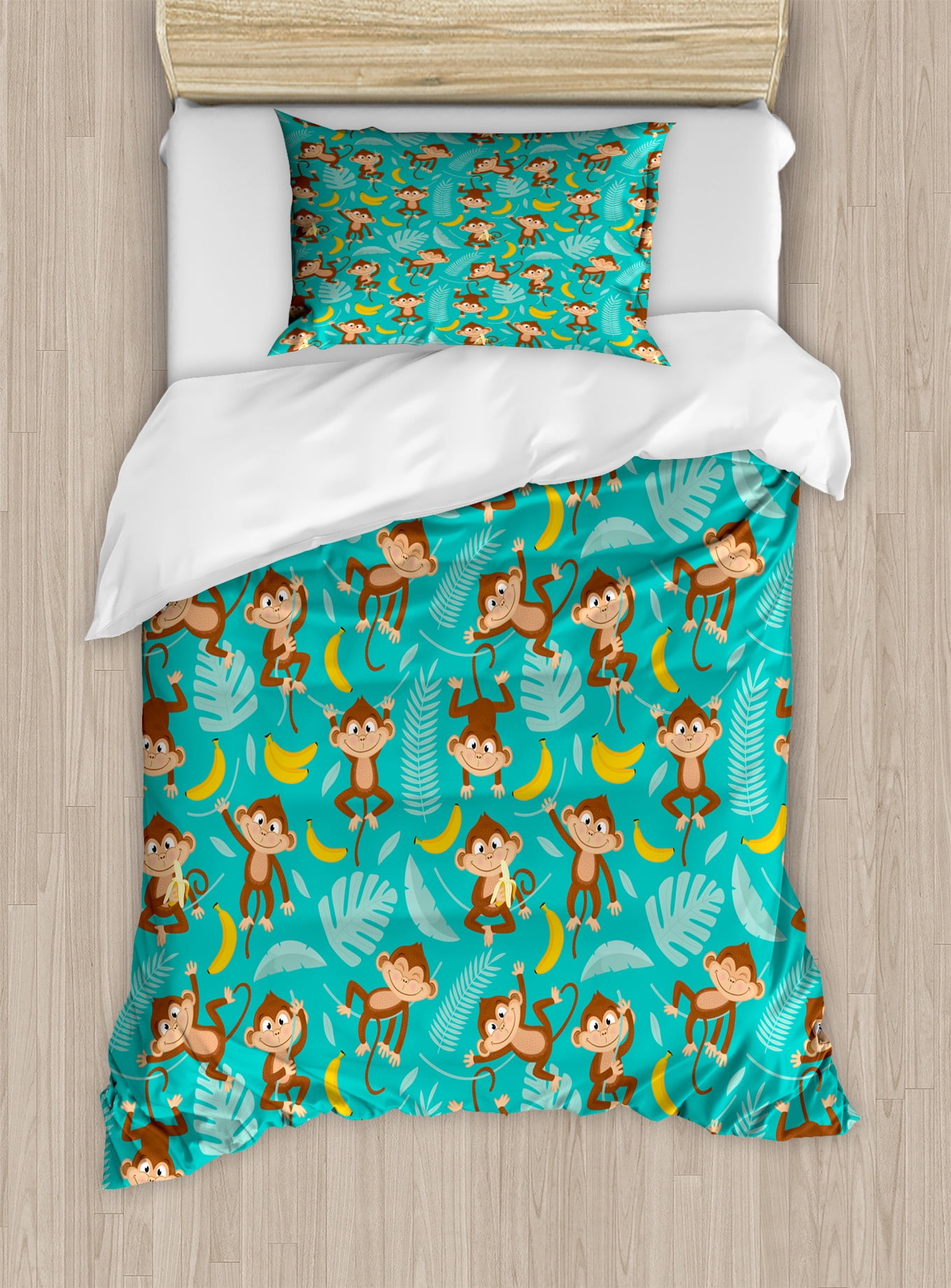 Cartoon Duvet Cover Set, Funny Monkeys on Exotic Rainforest Tree ...