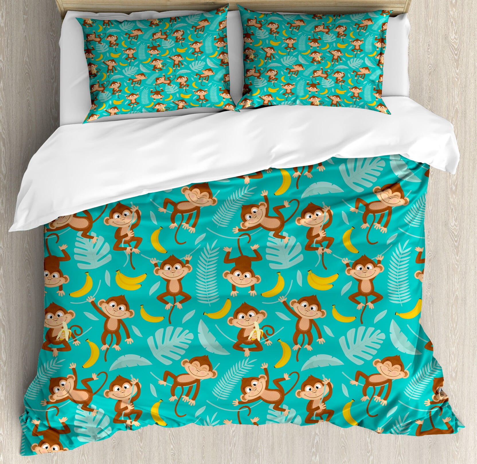 Cartoon Duvet Cover Set, Funny Monkeys on Exotic Rainforest Tree ...