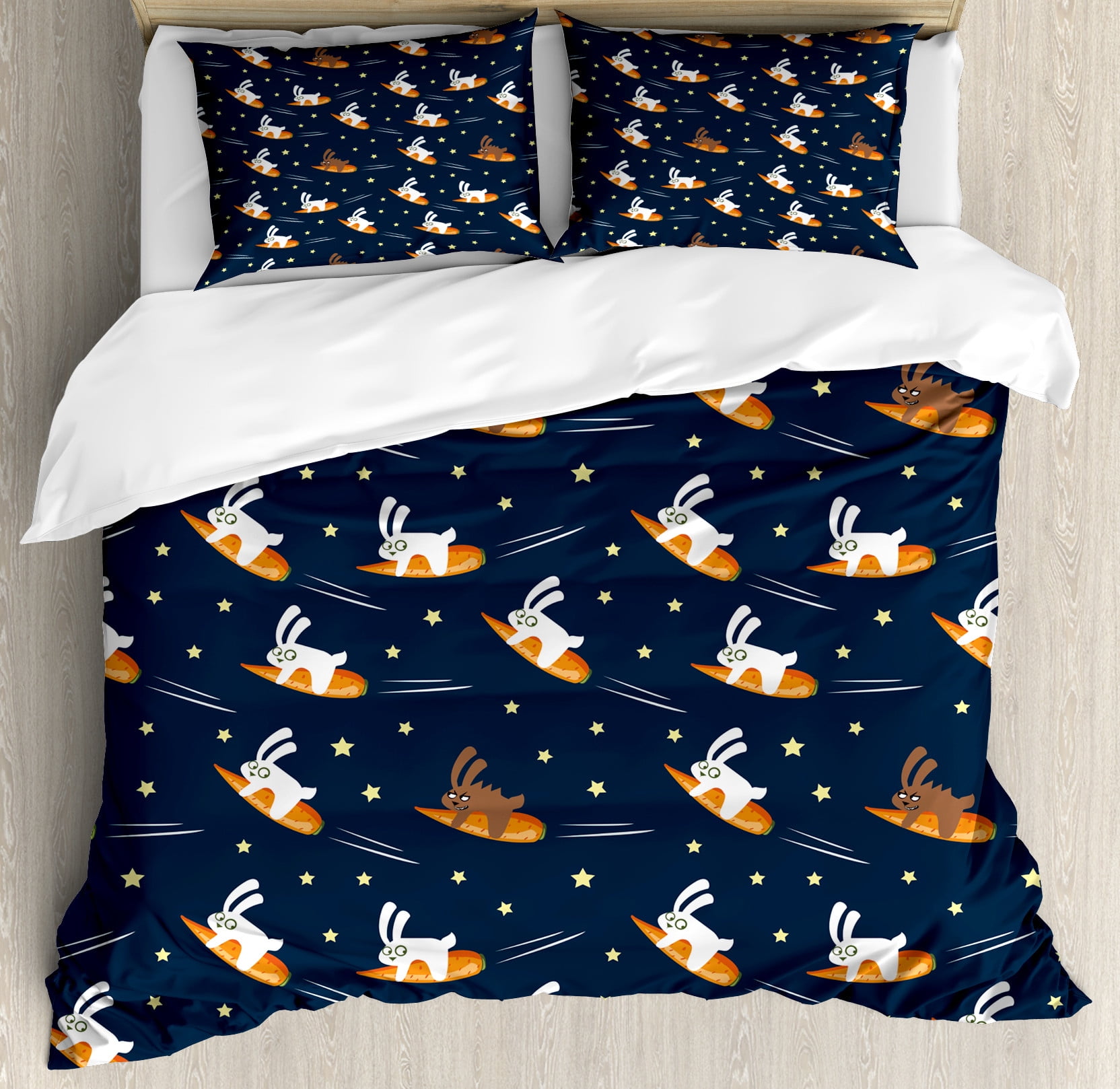 Cartoon Duvet Cover Set, Funny Rabbits Traveling to Space Stars on ...