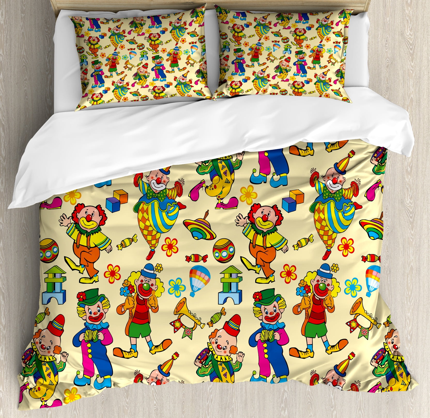 Cartoon Duvet Cover Set, Cartoon Funnyish Repetition with Clowns and ...